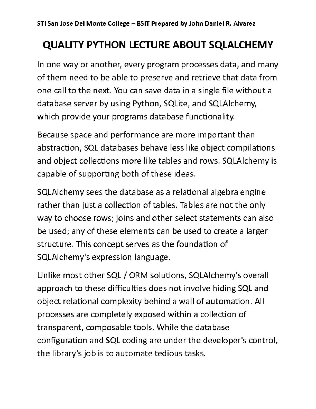 Quality Python Lecture about SQLAlchemy - QUALITY PYTHON LECTURE ABOUT ...