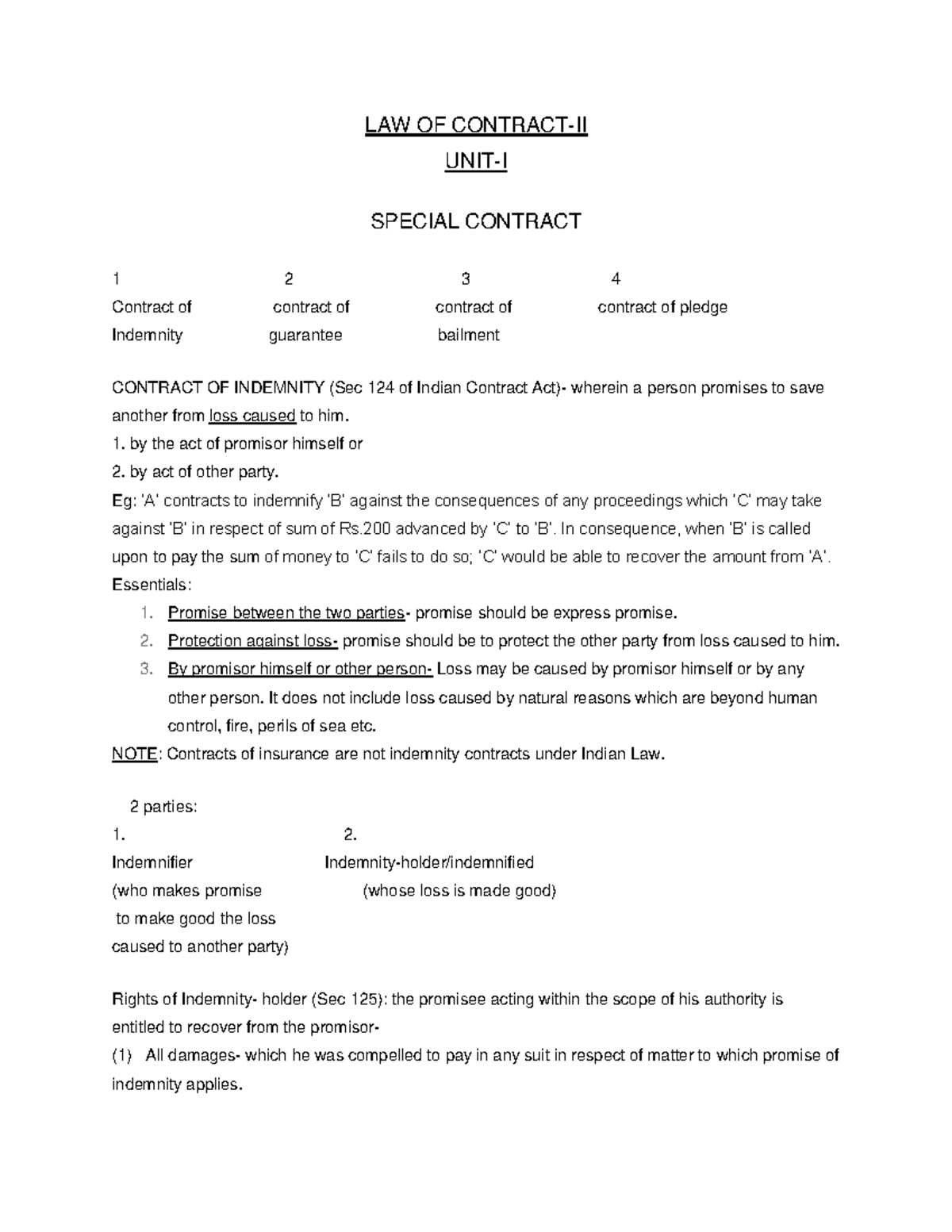 LAW OF Contract-UNIT I WITH CASE LAWS - LAW OF CONTRACT-II UNIT-I ...