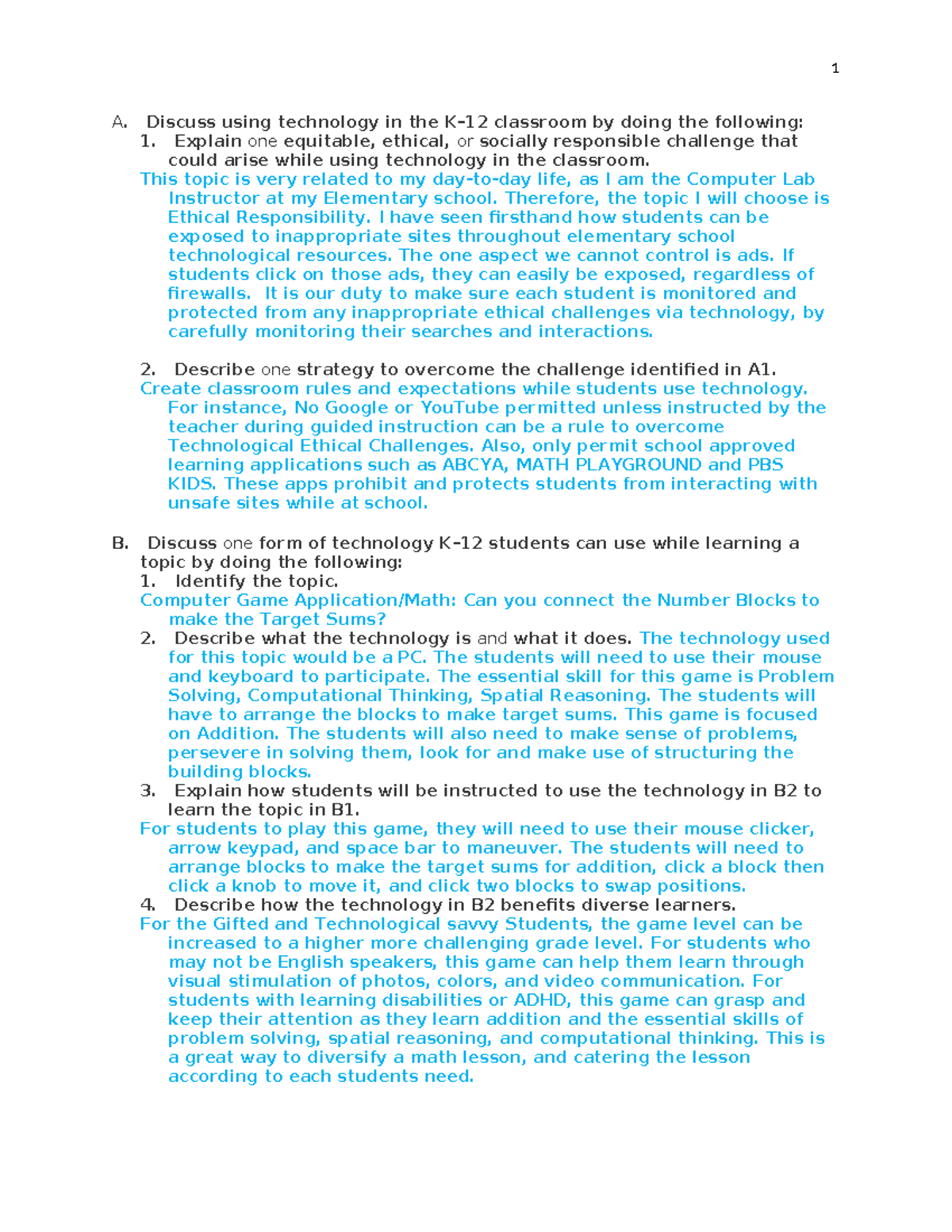 Technology task 1 - passed - 1 A. Discuss using technology in the K–12 ...