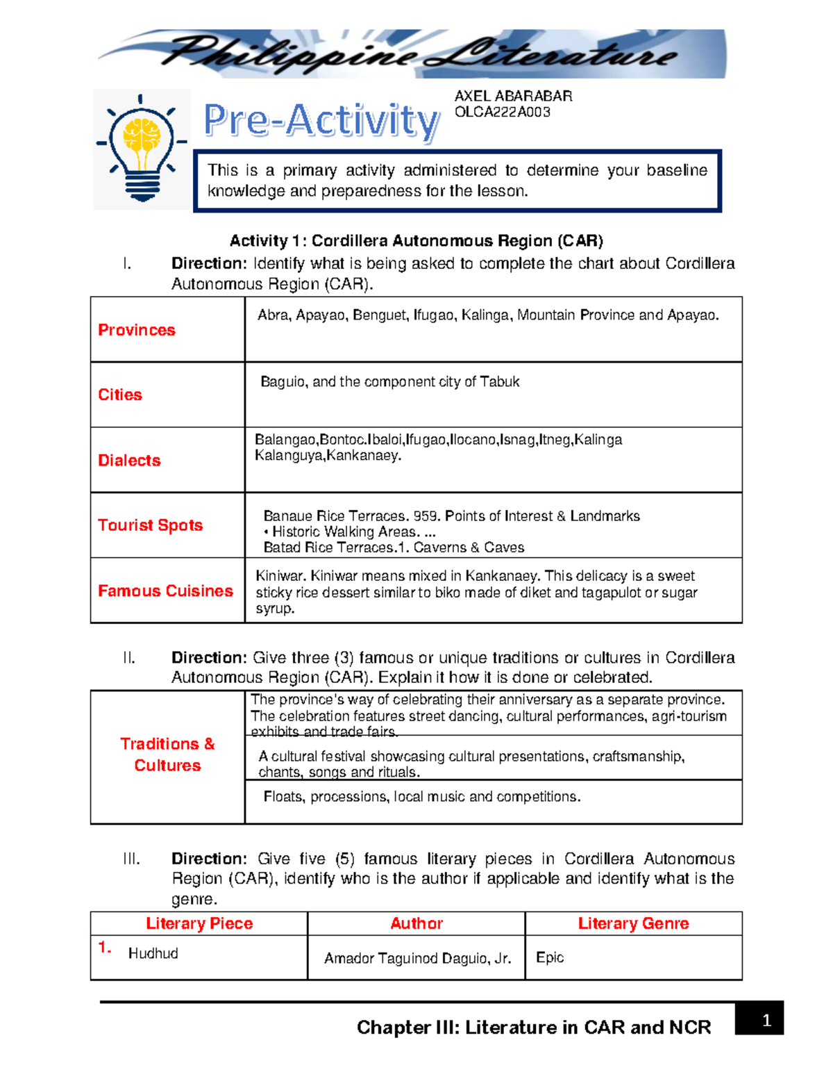 Chapter III - Preactivity - Literature IN CAR AND NCR AXEL - Chapter ...