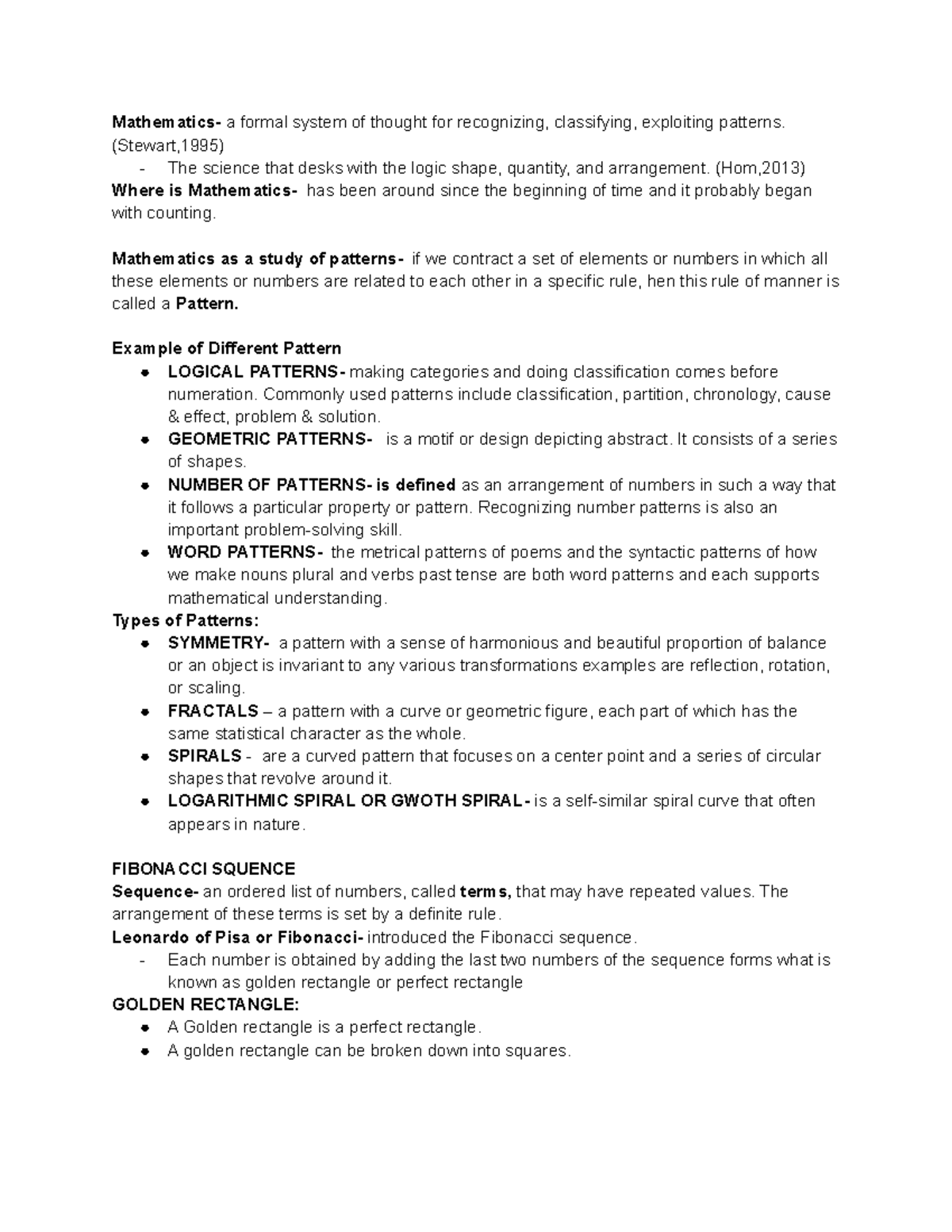 MMW - Mathematics- a formal system of thought for recognizing, classifying, exploiting - - Studocu