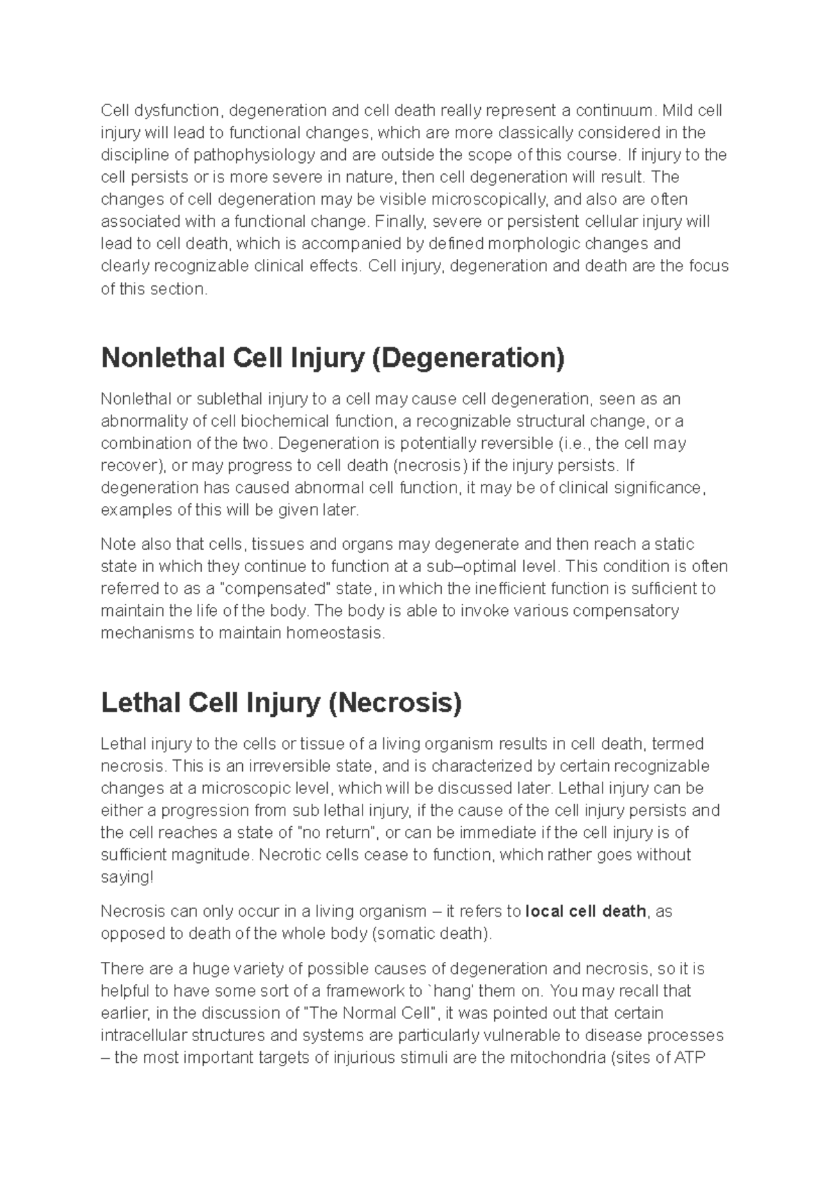 Cell degeneration and Death - Cell dysfunction, degeneration and cell ...