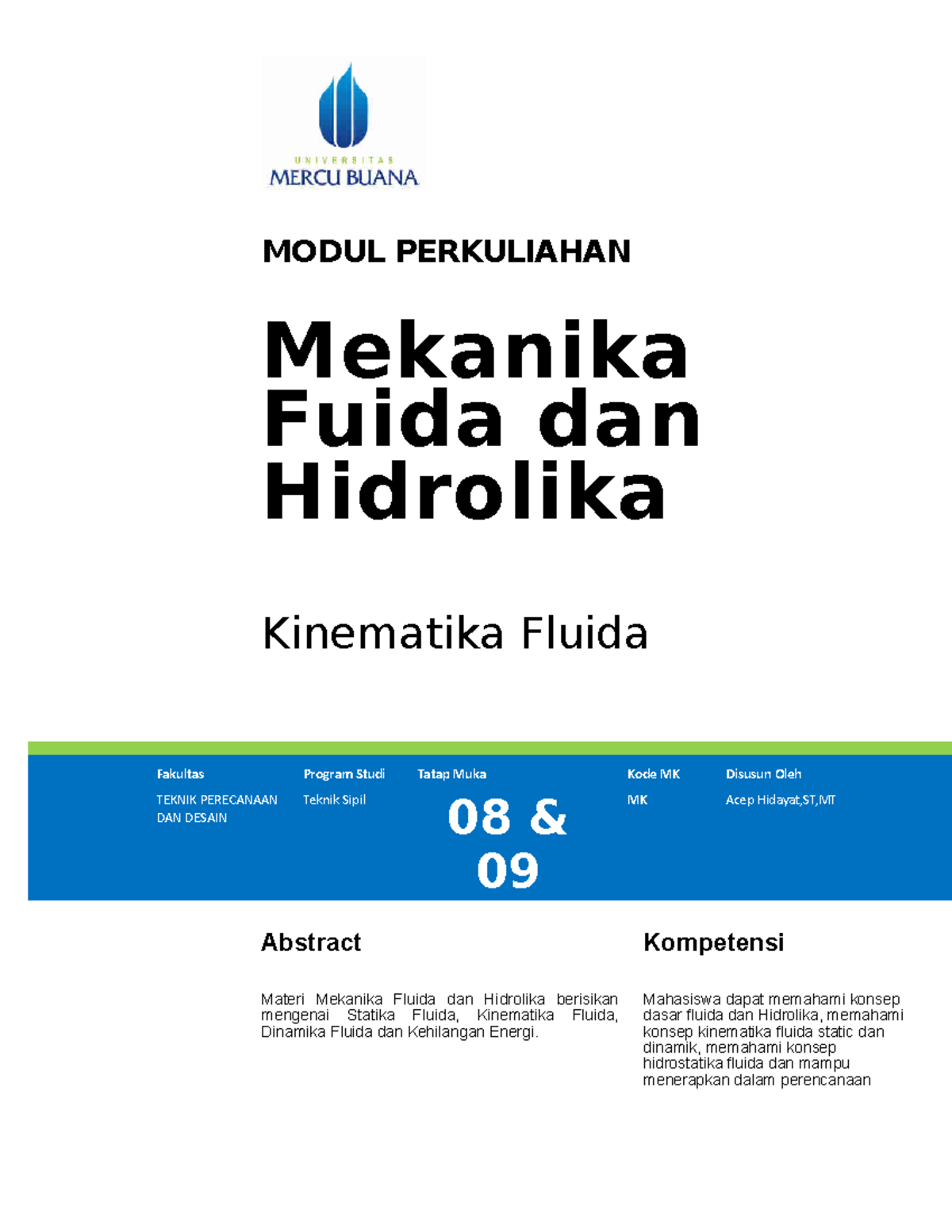 Modul Mekanika Fluida dan Hidrolika [TM9] - MODUL PERKULIAHAN Mekanika Fuida dan Hidrolika - Studocu
