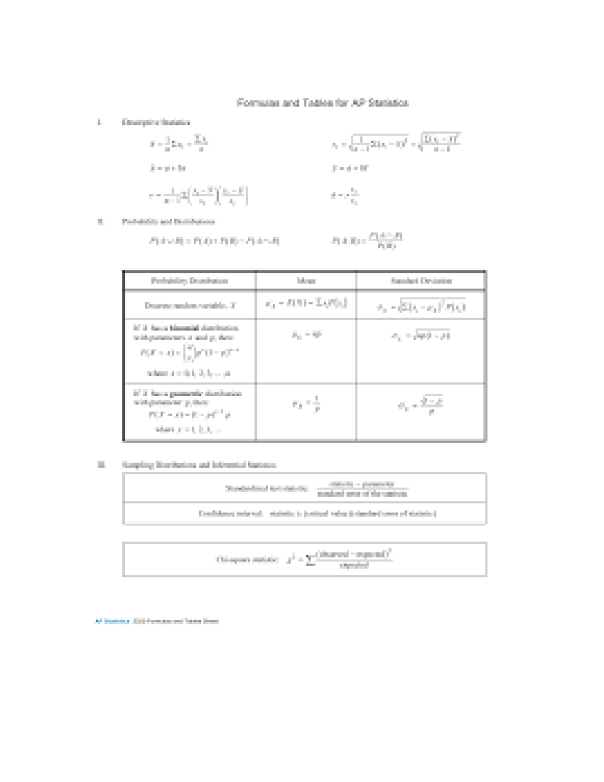 Apstatsref - Equation Sheet - Studocu