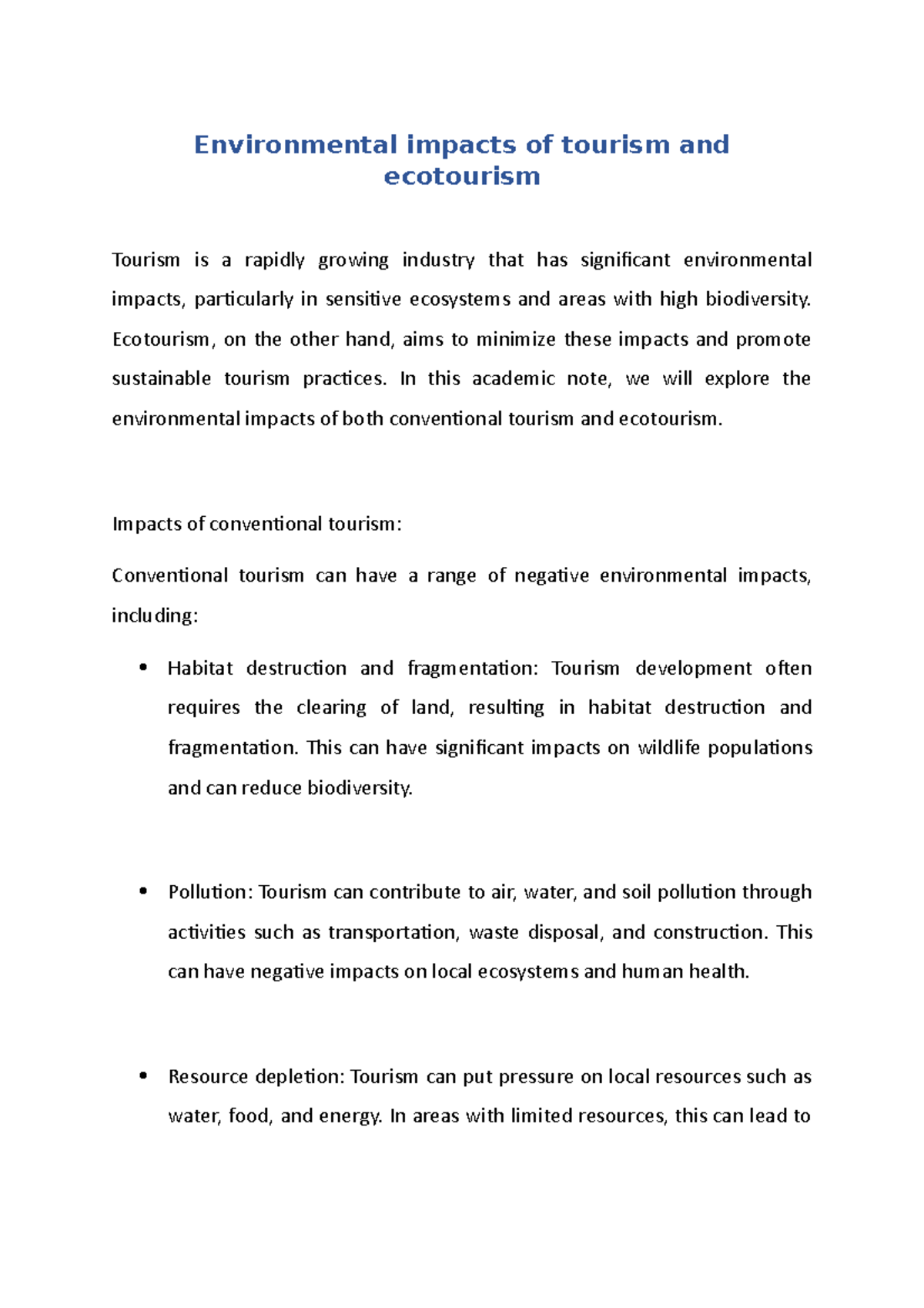 Environmental impacts of tourism and ecotourism - Environmental impacts ...