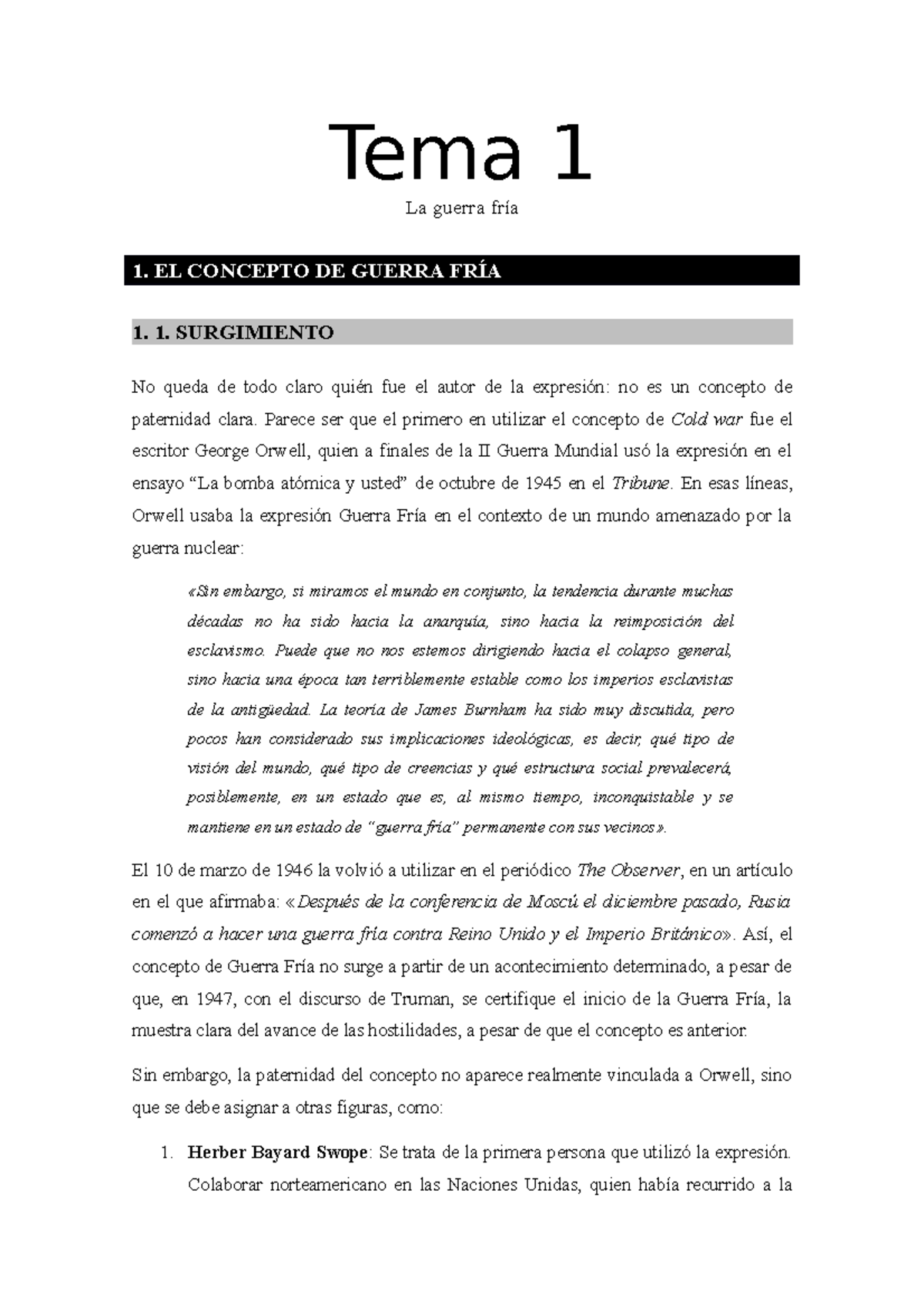 Tema 1. Introducción a la guerra fría y causas - Tema 1 La guerra fría ...