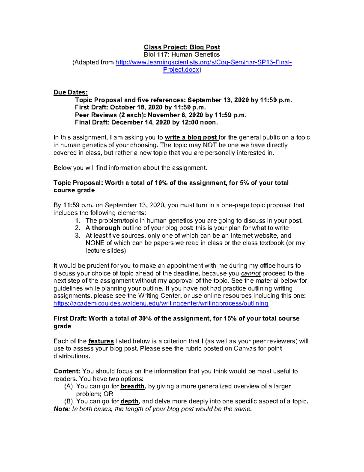Blog Post Assignment - Class Project: Blog Post Biol 117: Human ...