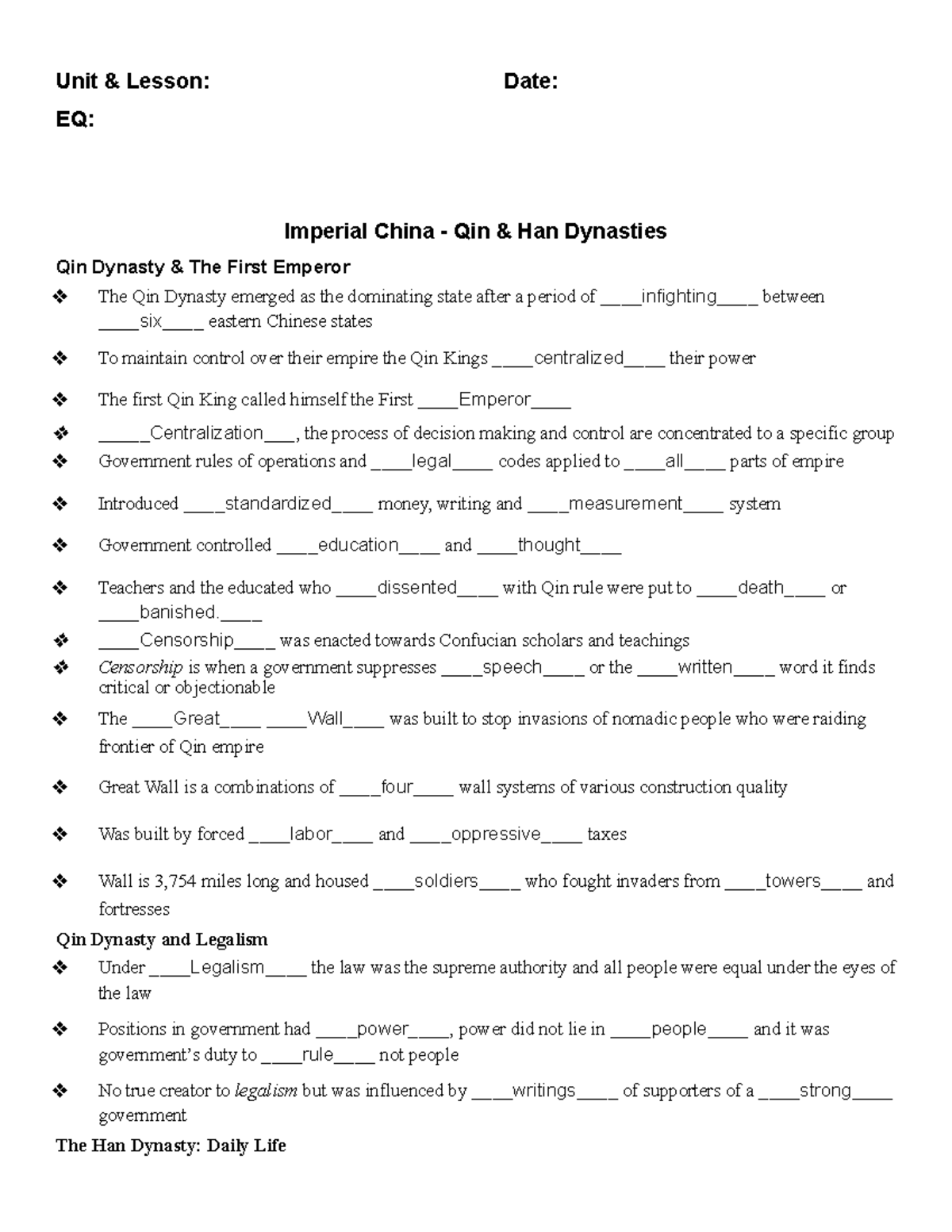 Kelly Provencher - Imperial China Guided Notes - Unit & Lesson: Date ...