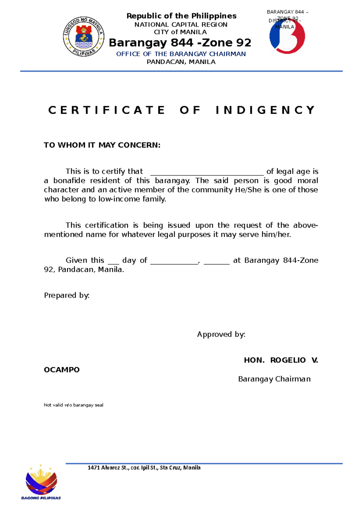 Barangay indigency - mama ko - Republic of the Philippines NATIONAL ...