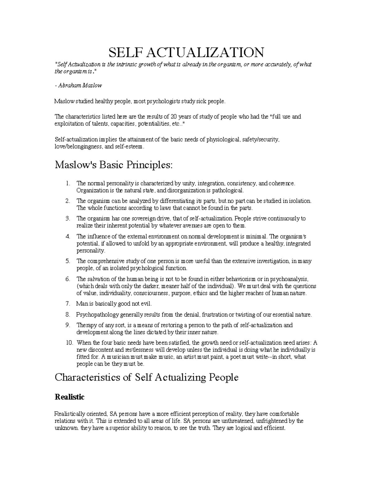 Self Actualization 050612 - SELF ACTUALIZATION "Self Actualization is ...