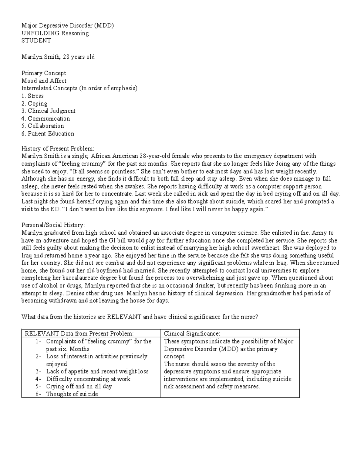 Document MDD - Answer. the questions. Give references on APA format ...