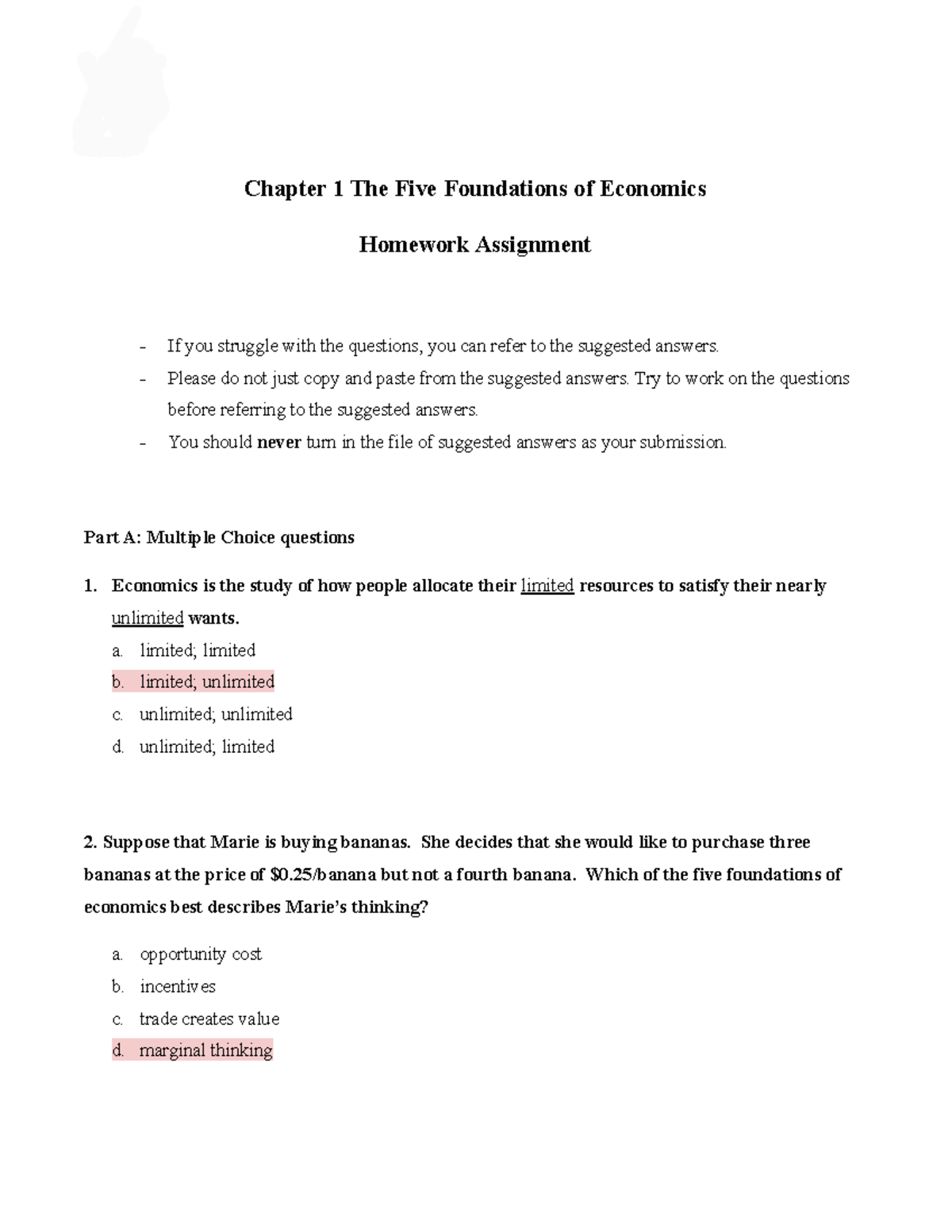 Ch. 1 Homework Assignment - Amna Aziz ECON& 201 1/11/ Chapter 1 The Five Foundations of - Studocu