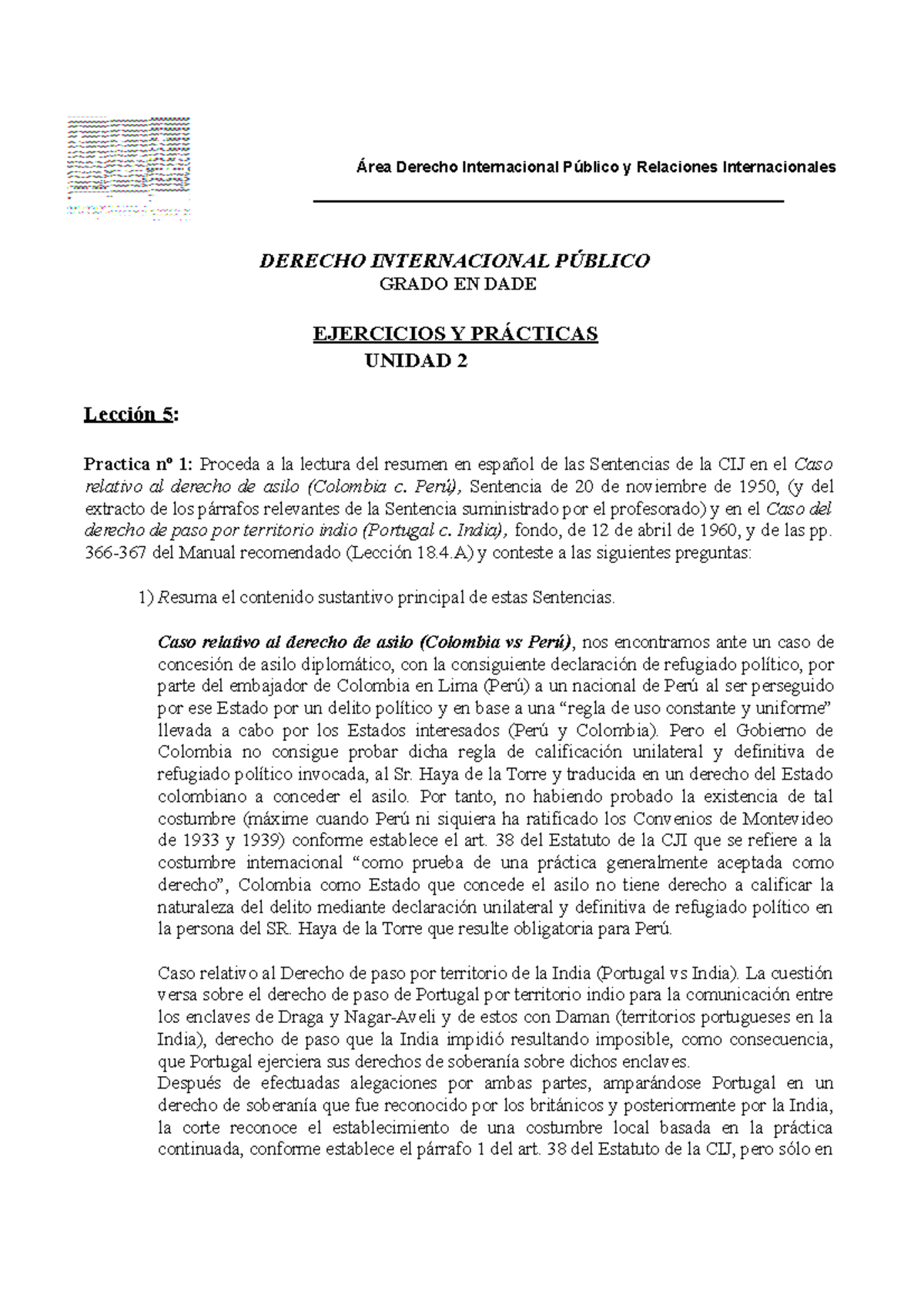 Enunciado prácticas 1 y 2 Lección 5 - Área Derecho Internacional ...