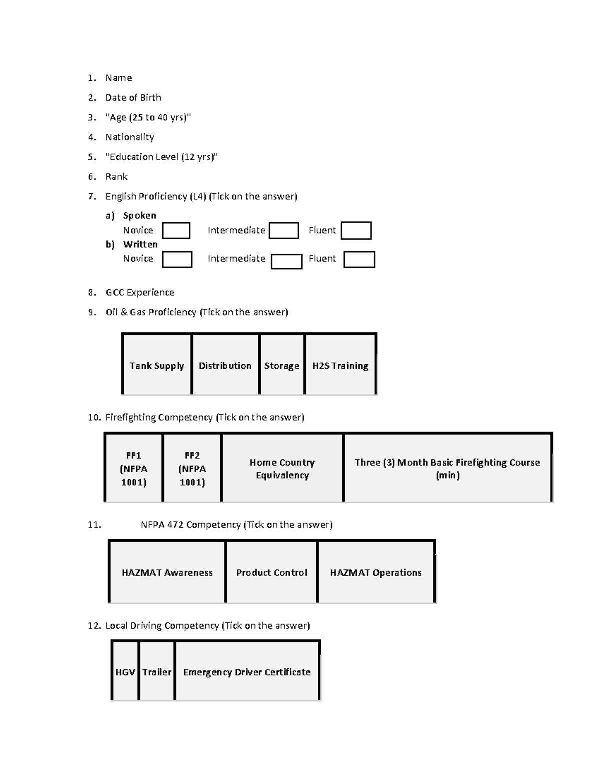 Firefighter Assesment FORM (1) - Name Date of Birth "Age (25 to 40 yrs ...