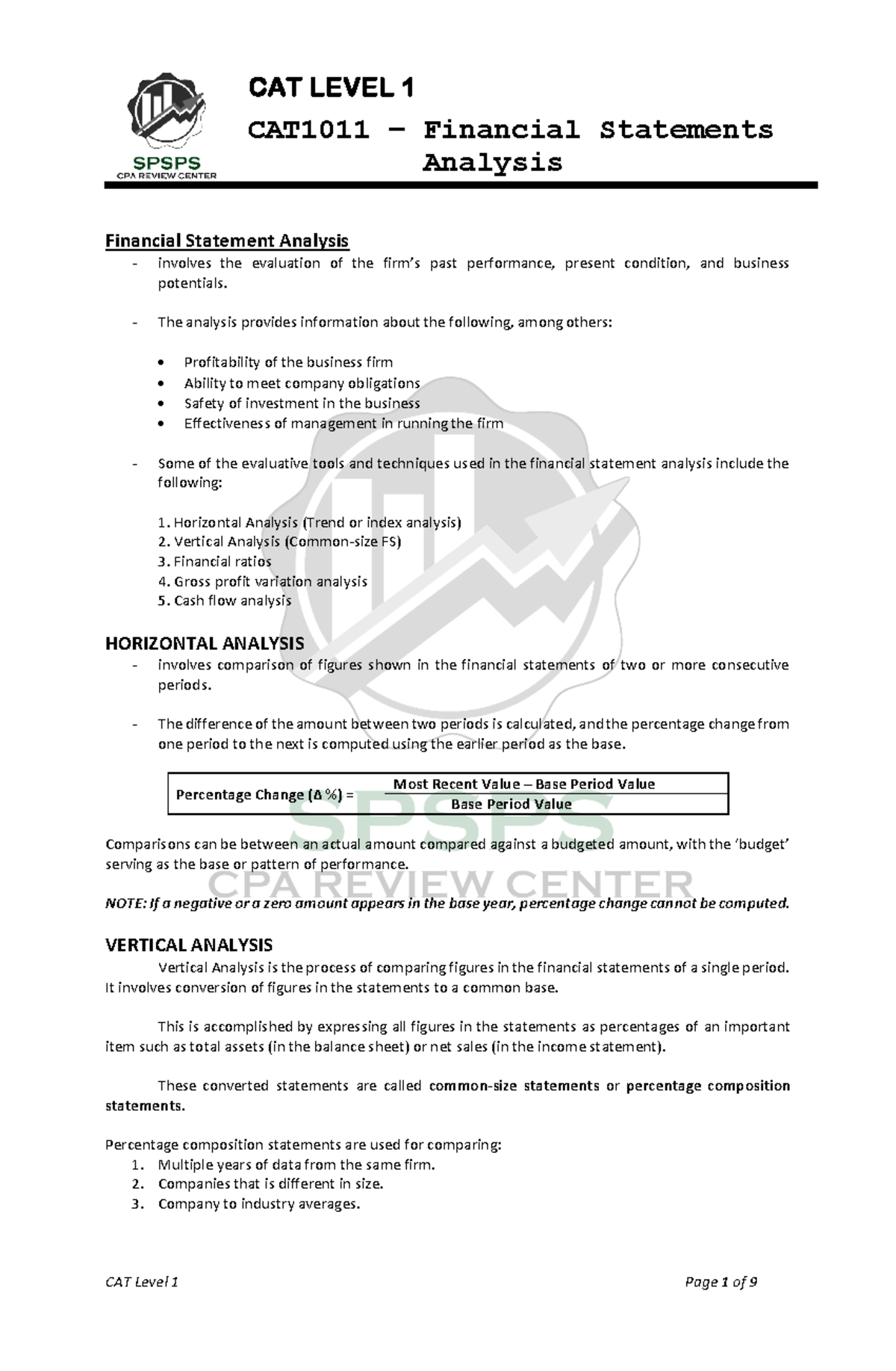 CAT1011 FS Analysis - FSA - CAT LEVEL 1 CAT101 1 – Financial Statements ...