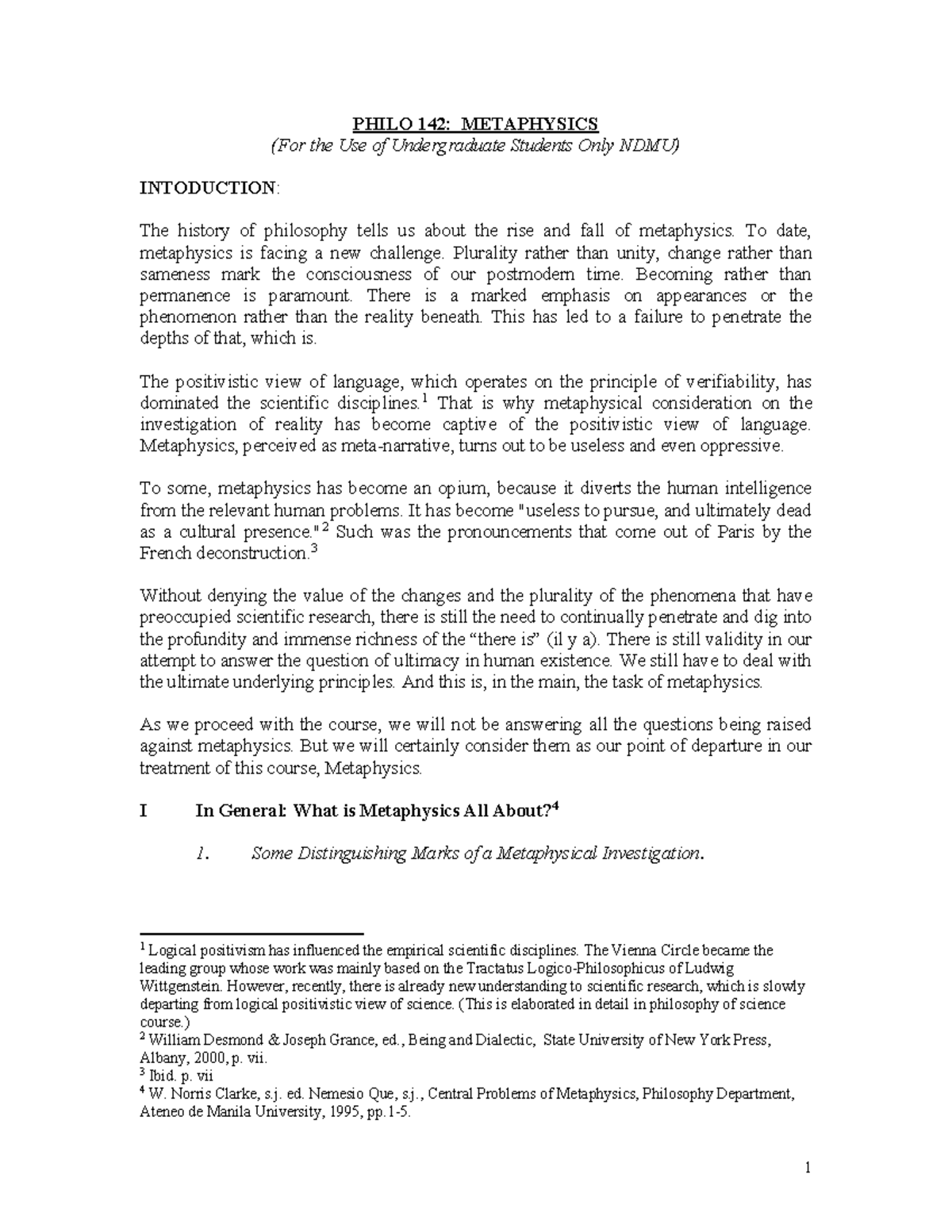 Ch-I-Meta-Introduction - PHILO 142: METAPHYSICS (For the Use of ...