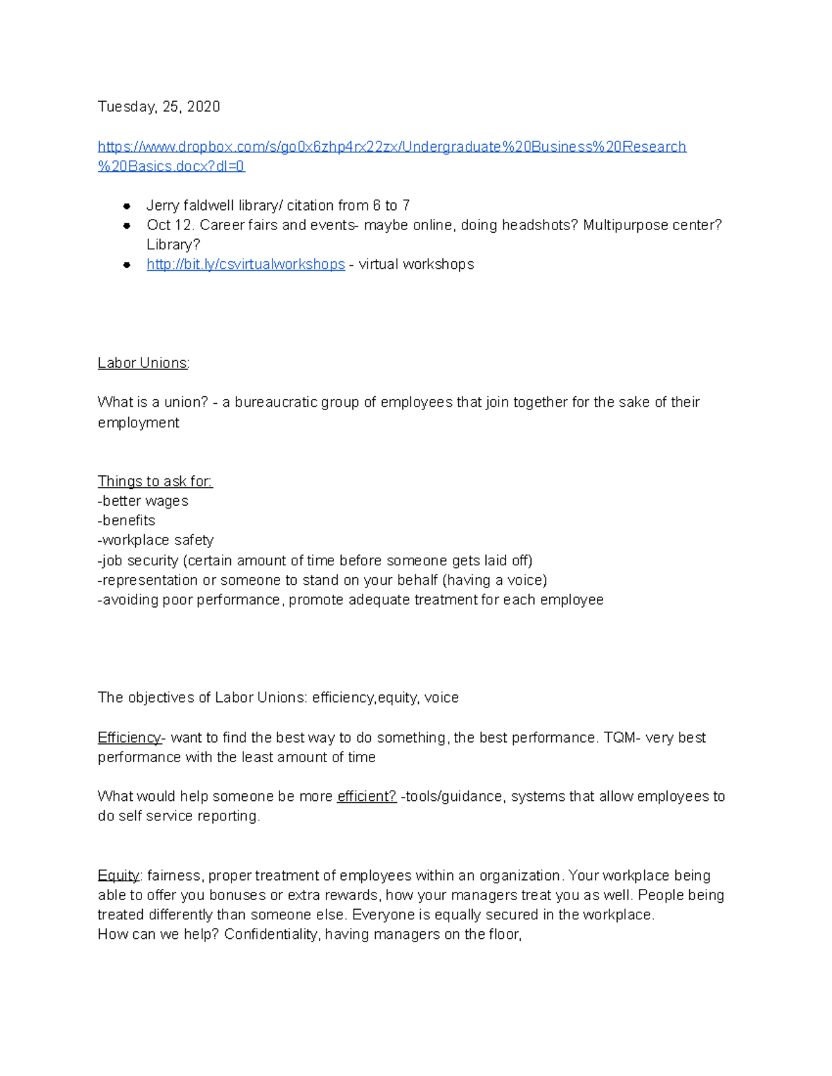 Business Labor and Employee Unions T Th 12 45-3 30pm - Tuesday, 25 ...