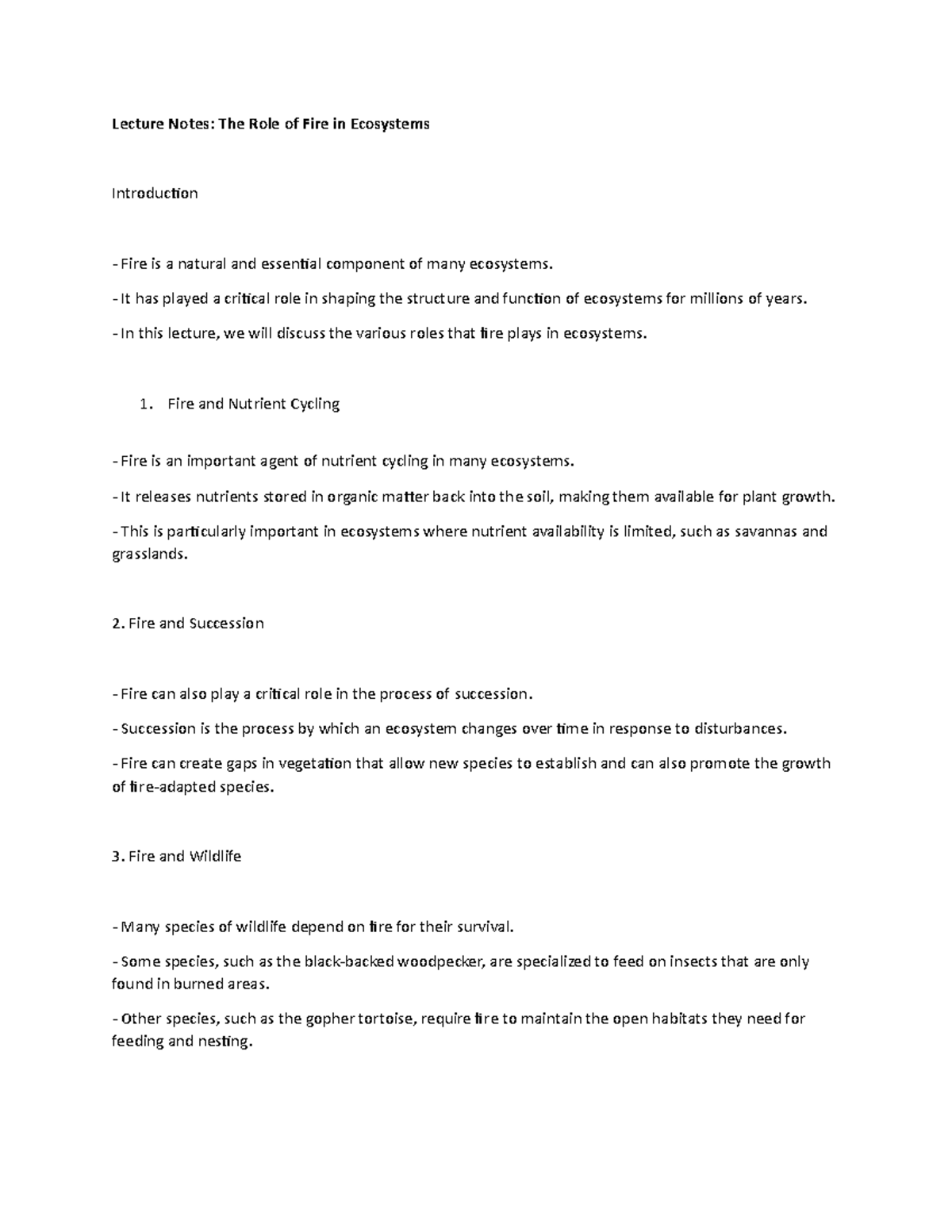 Lecture Note: The Role of Fire in Ecosystems - Lecture Notes: The Role ...