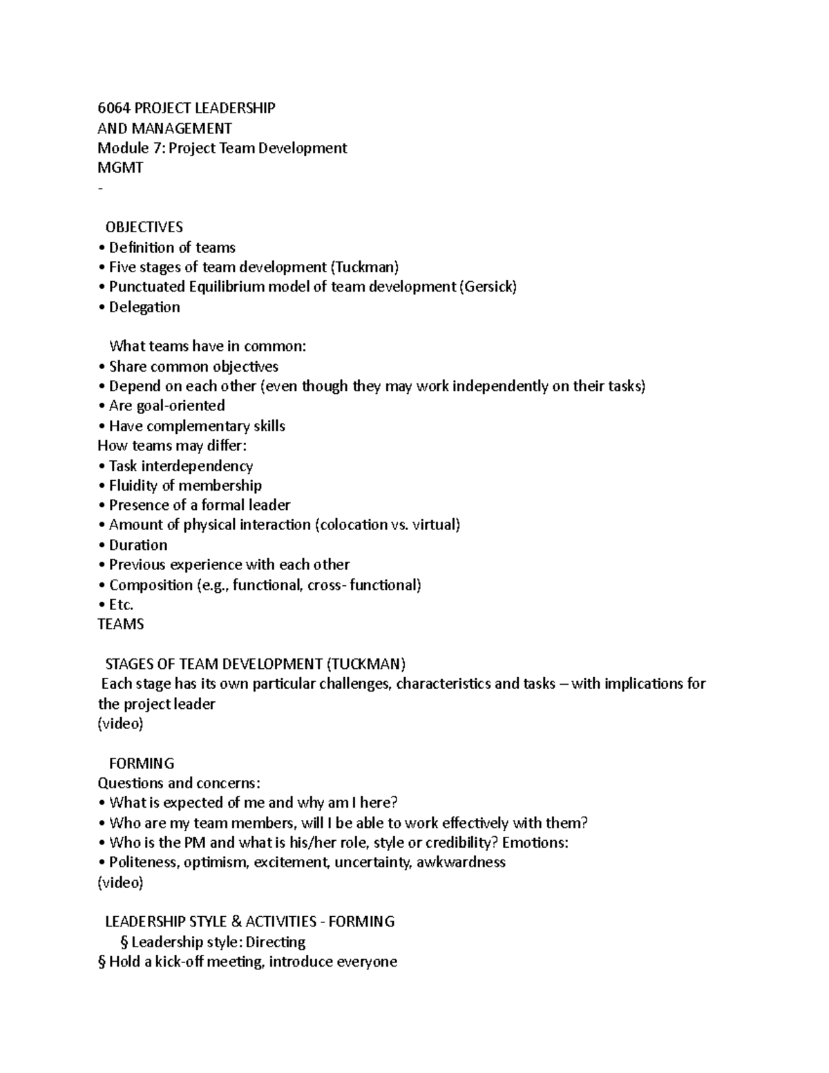 M7 - Project Team Development - 6064 PROJECT LEADERSHIP AND MANAGEMENT ...