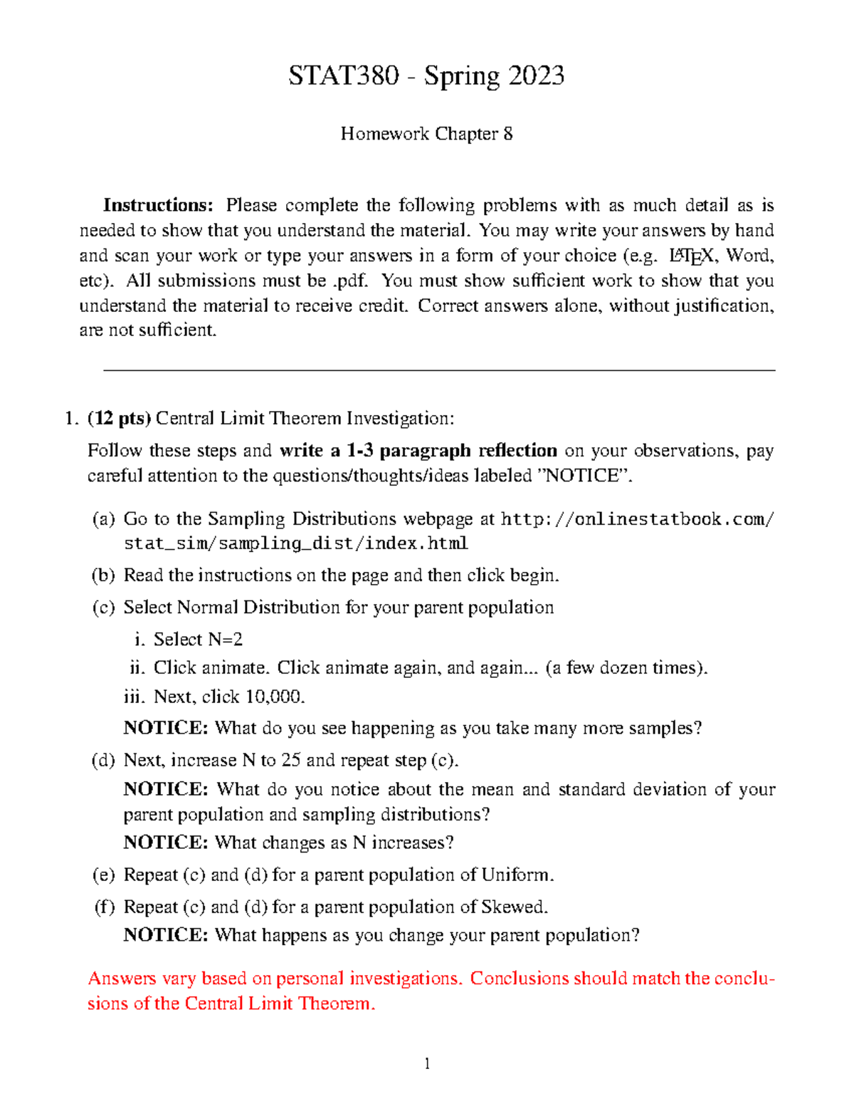 Stat380 S23 Homework Ch8 Solutions Stat380 Spring 2023 Homework Chapter 8 Instructions