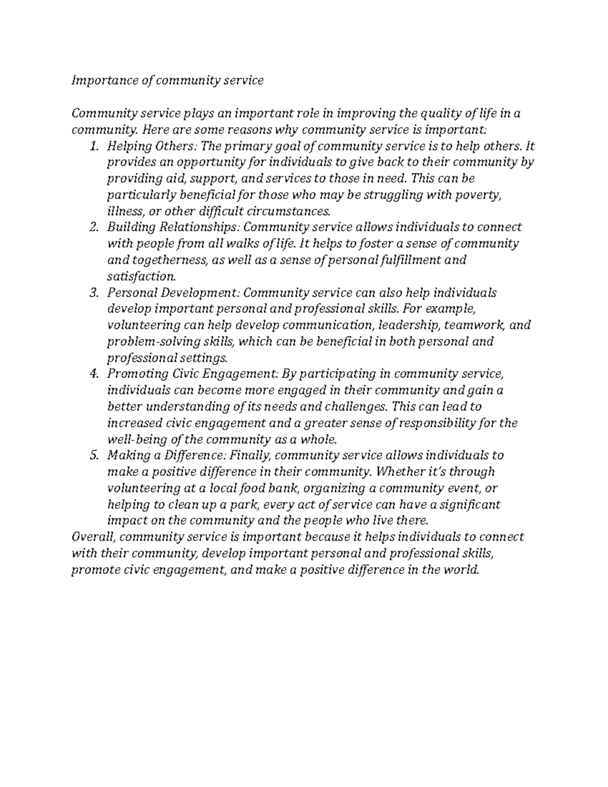 Importance of community service - Importance of community service ...