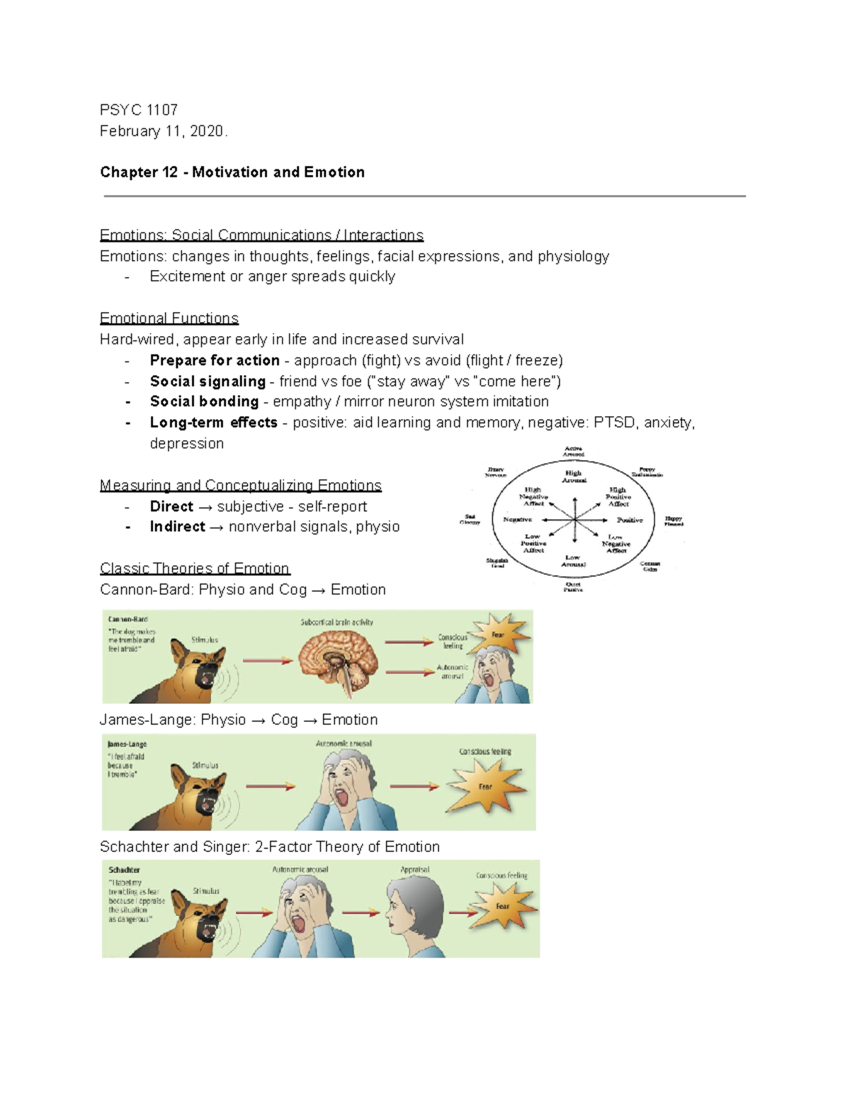Chapter 12 - Motivation and Emotion - PSYC 1107 February 11, 2020 ...