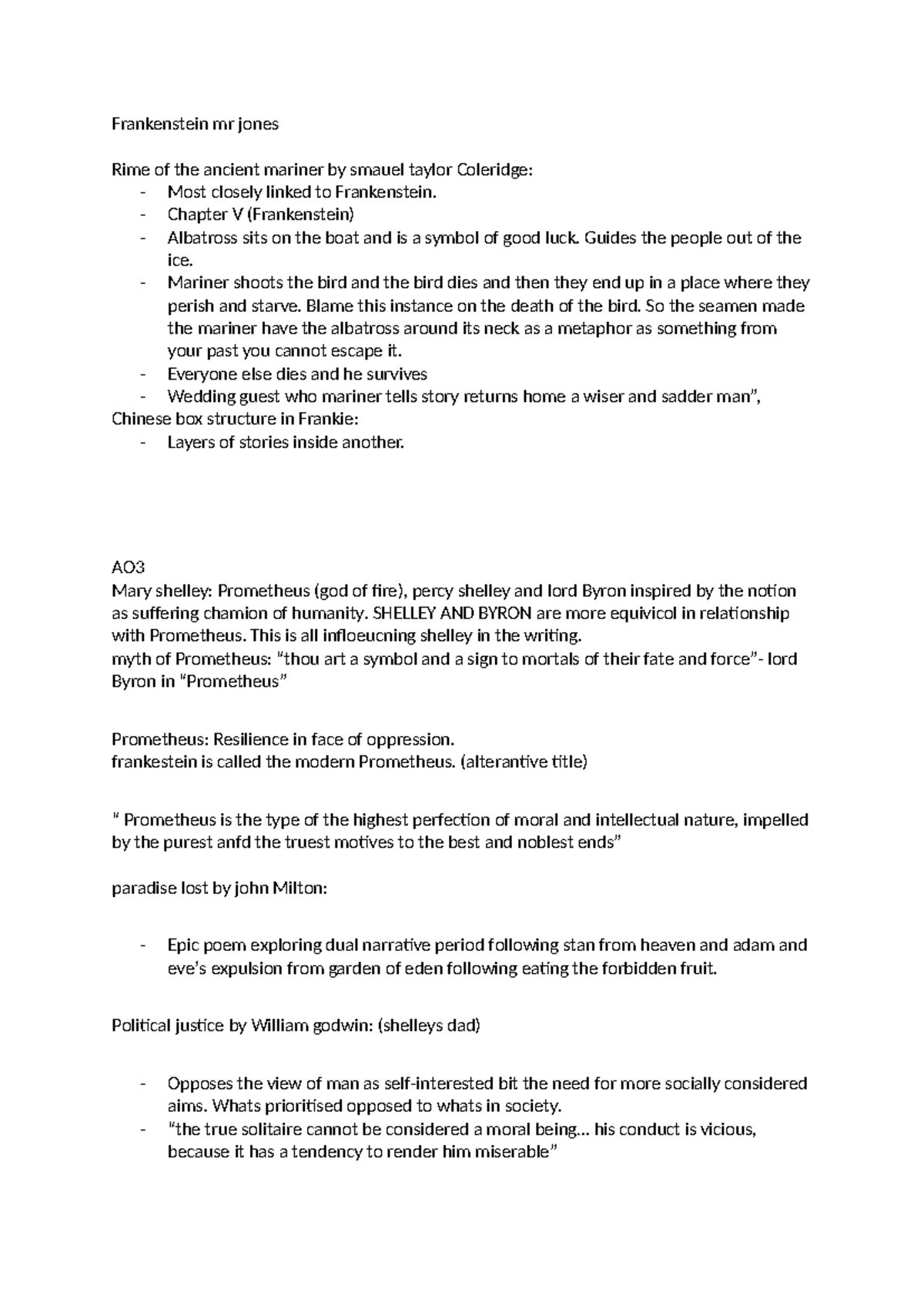 Frankenstein revision - Frankenstein mr jones Rime of the ancient ...