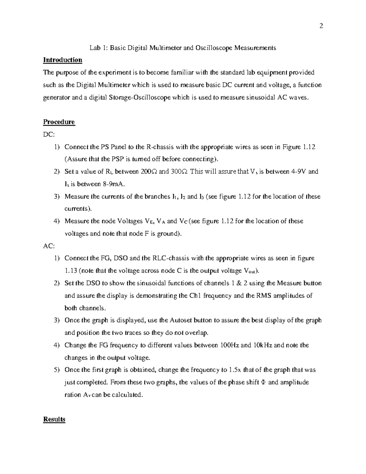 Elec 275 lab 1 stu - lab 1 - Lab 1: Basic Digital Multimeter and ...