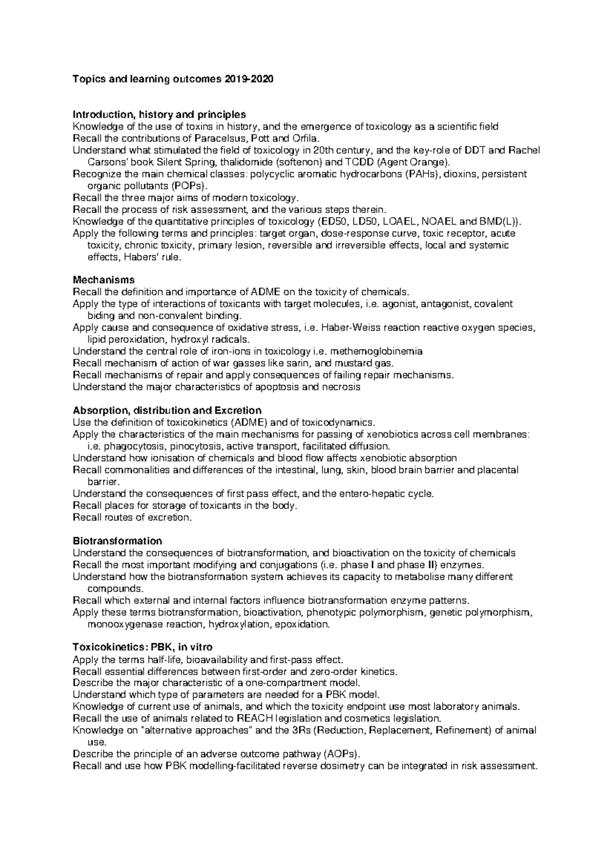 Topics and learning outcomes 2019-2020 - Topics and learning outcomes ...