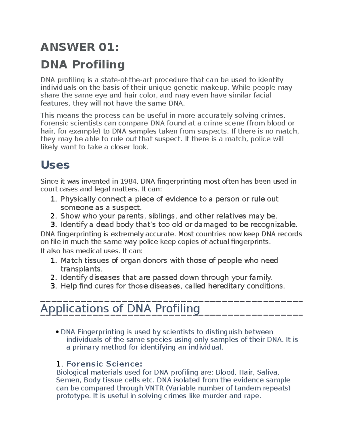 Fingerprinting of DNA - ANSWER 01: DNA Profiling ####### DNA profiling ...