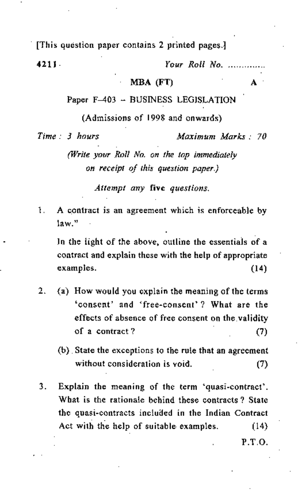 MBA (FT) Paper F-403- Business Legislation - business law - Studocu