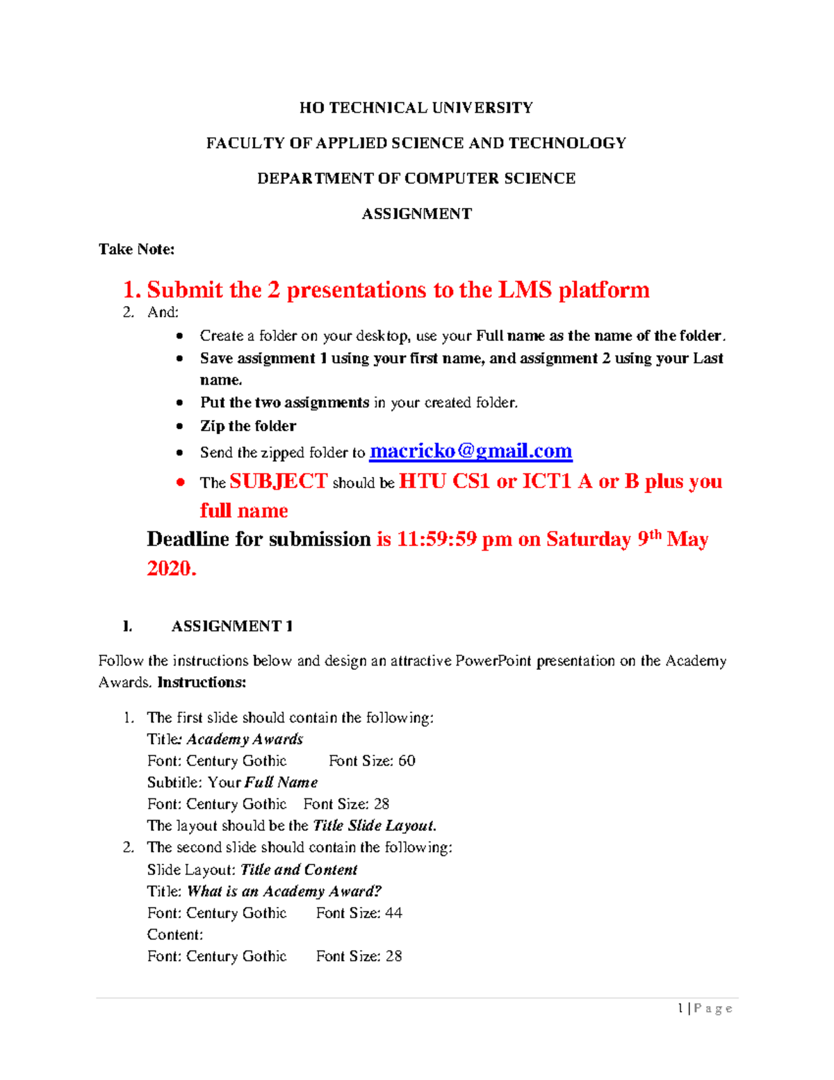 Power Point Assignment - HO TECHNICAL UNIVERSITY FACULTY OF APPLIED ...