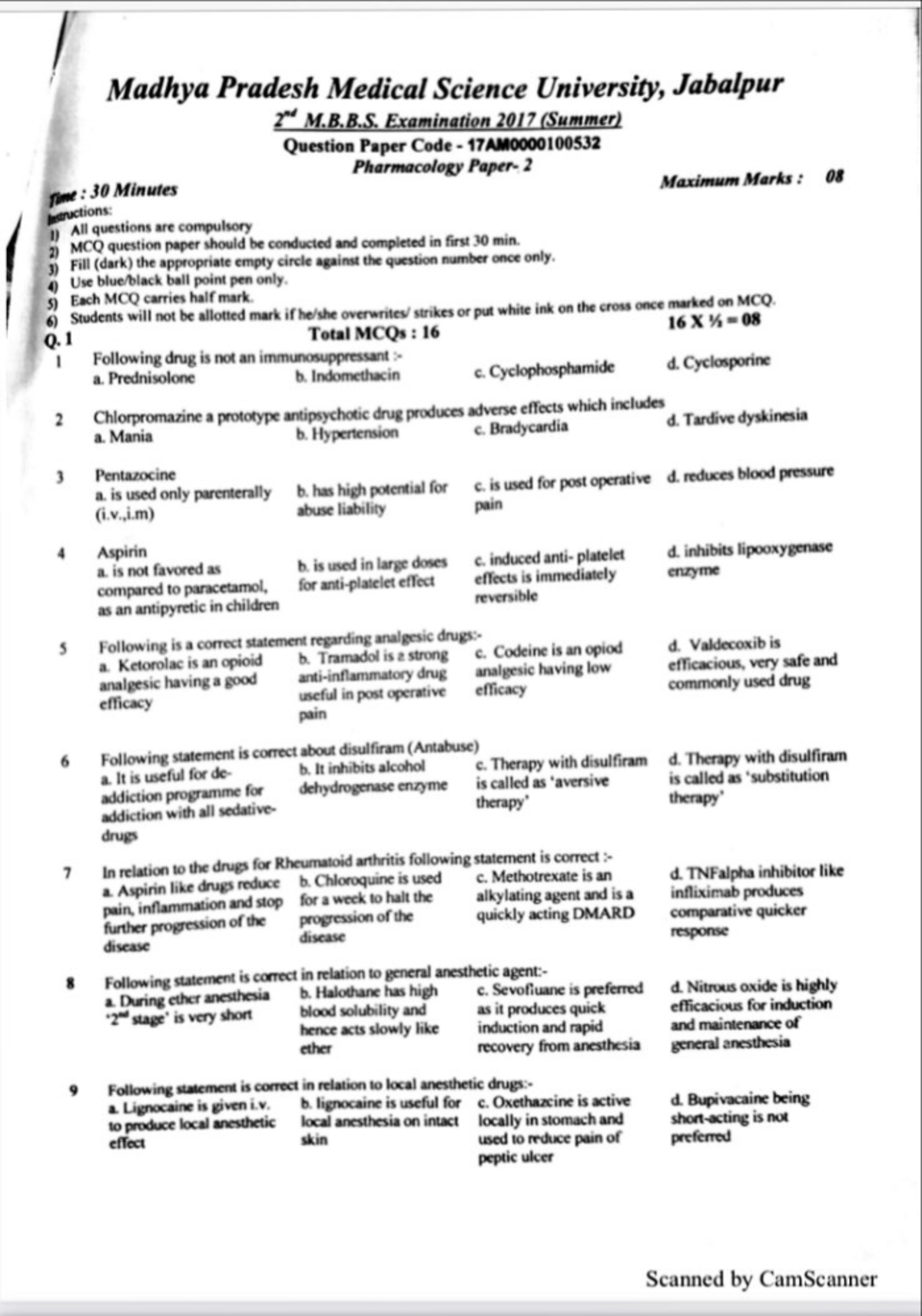 Pharmacology paper 2 - MBBS (Bachelor of Medicine Bachelor of Surgery ...
