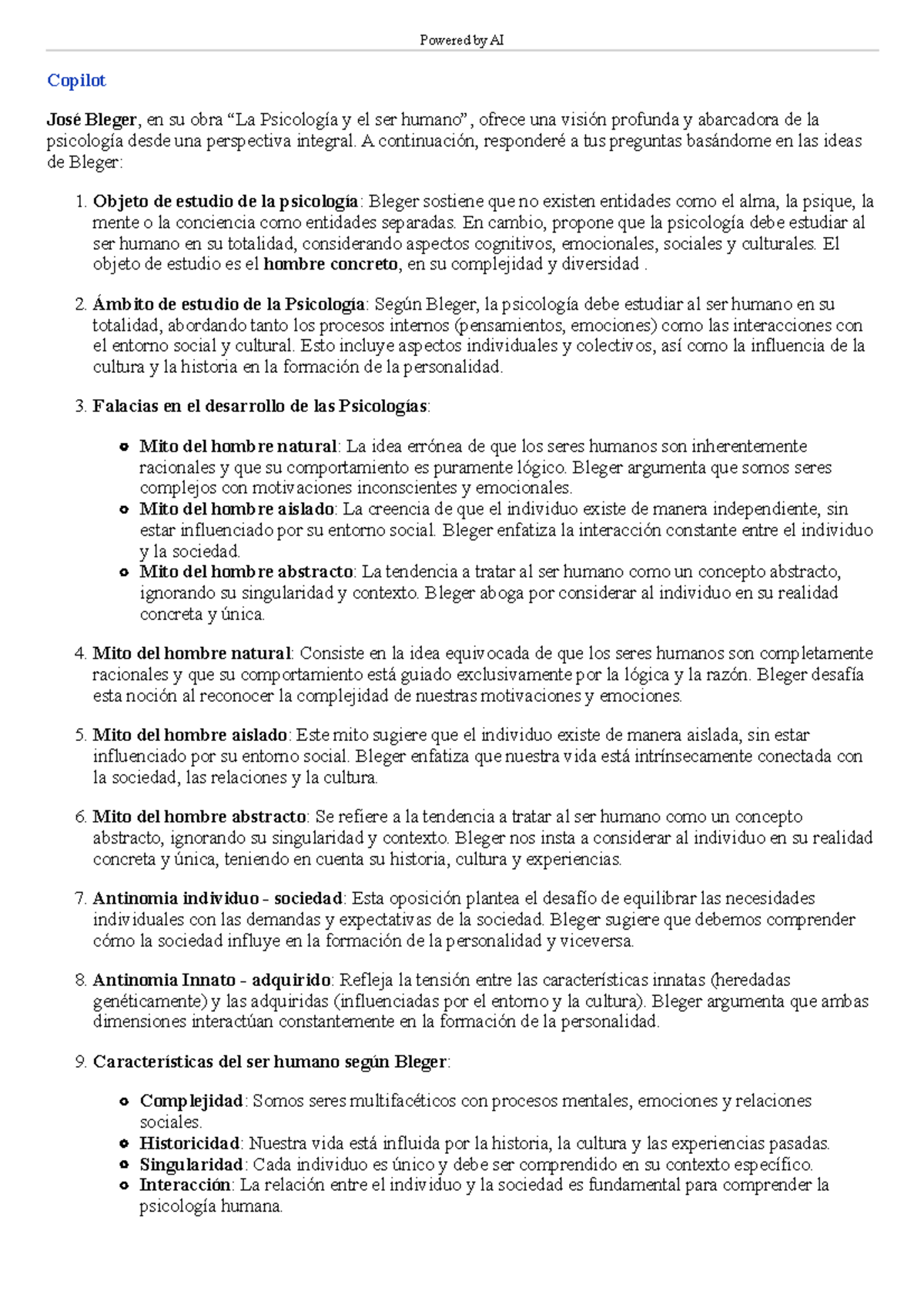 Bleger Guia respuestas - Powered by AI Copilot José Bleger, en su obra ...