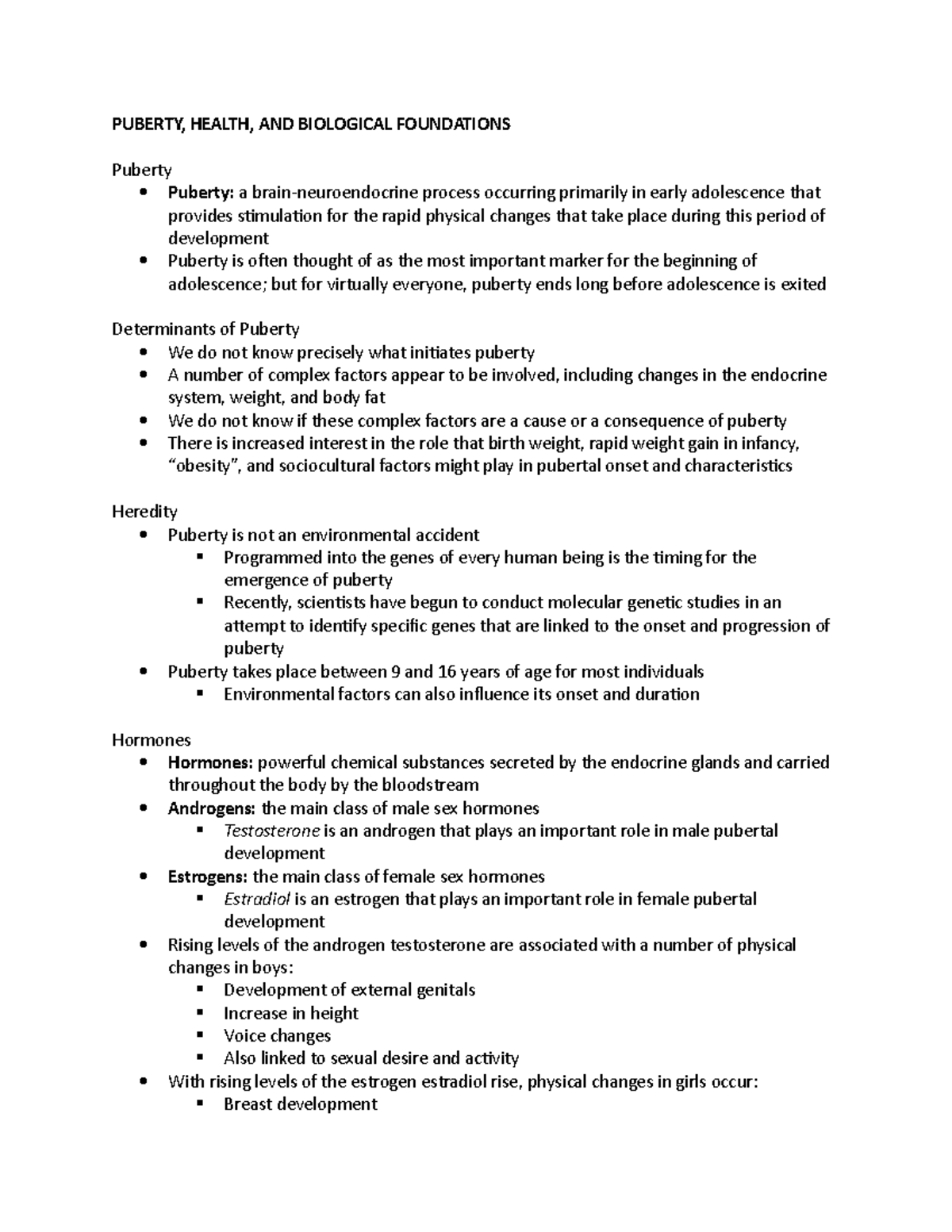 Chapter 2 Puberty, Health, AND Biological Foundations - PUBERTY, HEALTH ...