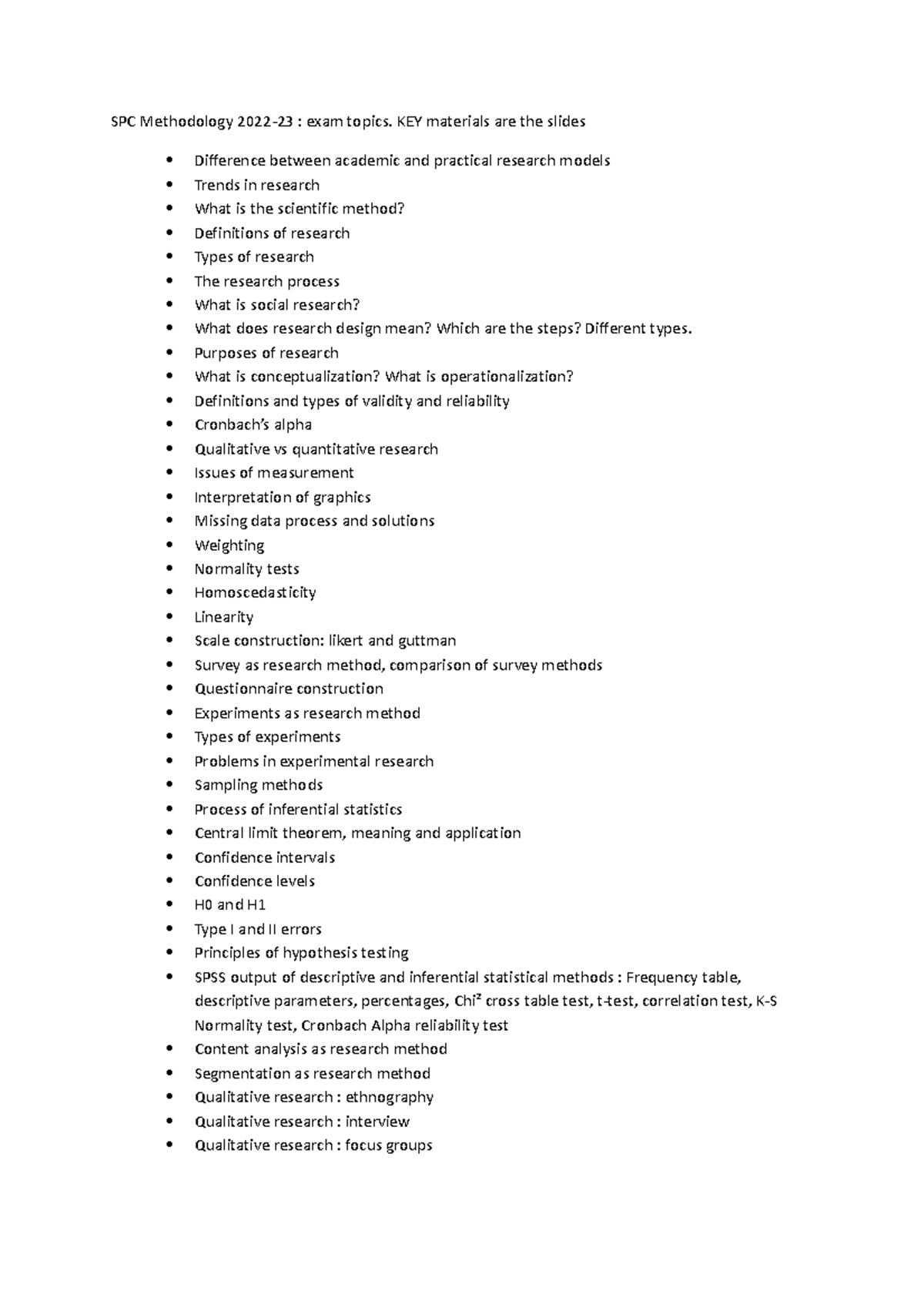 SPC Methodology Exam Topics - SPC Methodology 2022-23 : exam topics ...