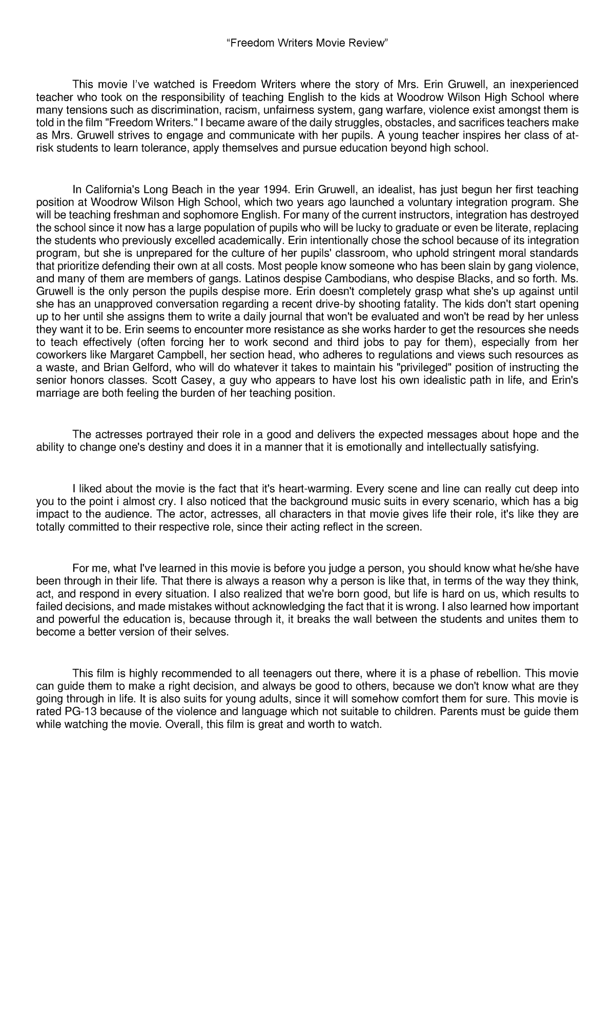 Freedom Writers Movie Review - “Freedom Writers Movie Review” This ...