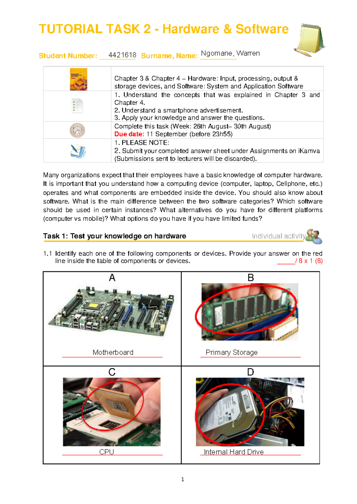 Tutorial 2- Hardware Software studentversion - TUTORIAL TASK 2 - Hardware & Software Student ...