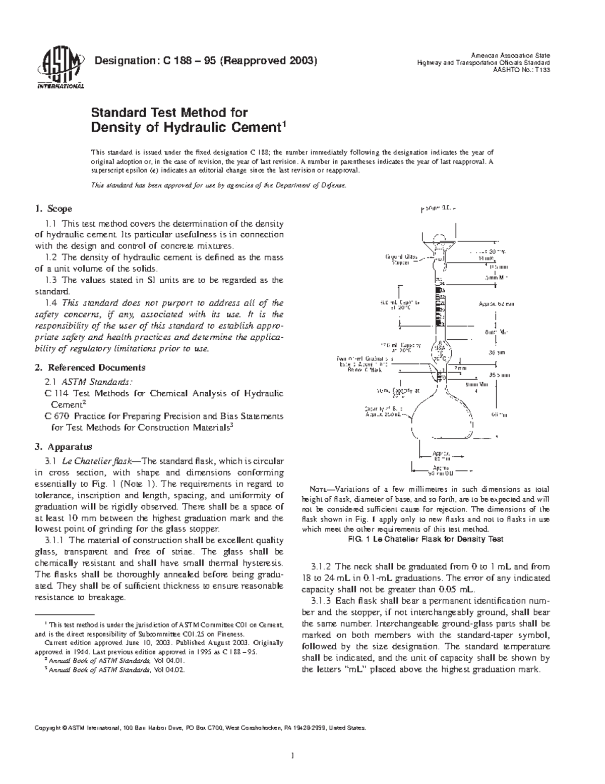 ASTM C 188 Standard Test Method for Density of Hydraulic Cement ...