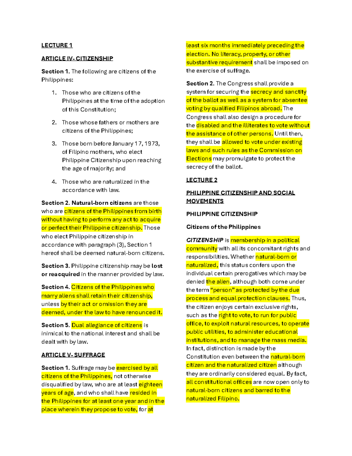 Polgov Finals - dddd - LECTURE 1 ARTICLE IV- CITIZENSHIP Section 1. The ...