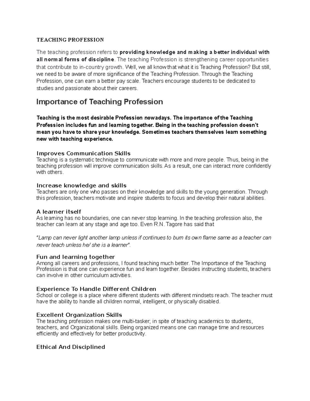 Teaching Profession - TEACHING PROFESSION The teaching profession ...