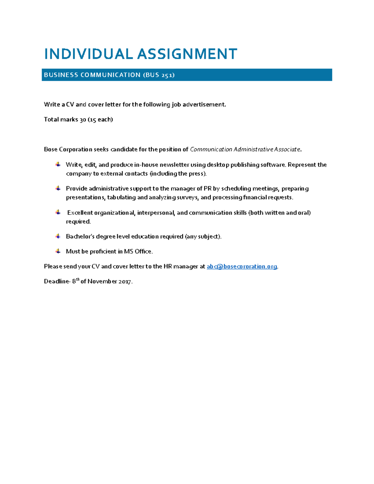 Individual assignment - INDIVIDUAL ASSIGNMENT BUSINESS COMMUNICATION ...