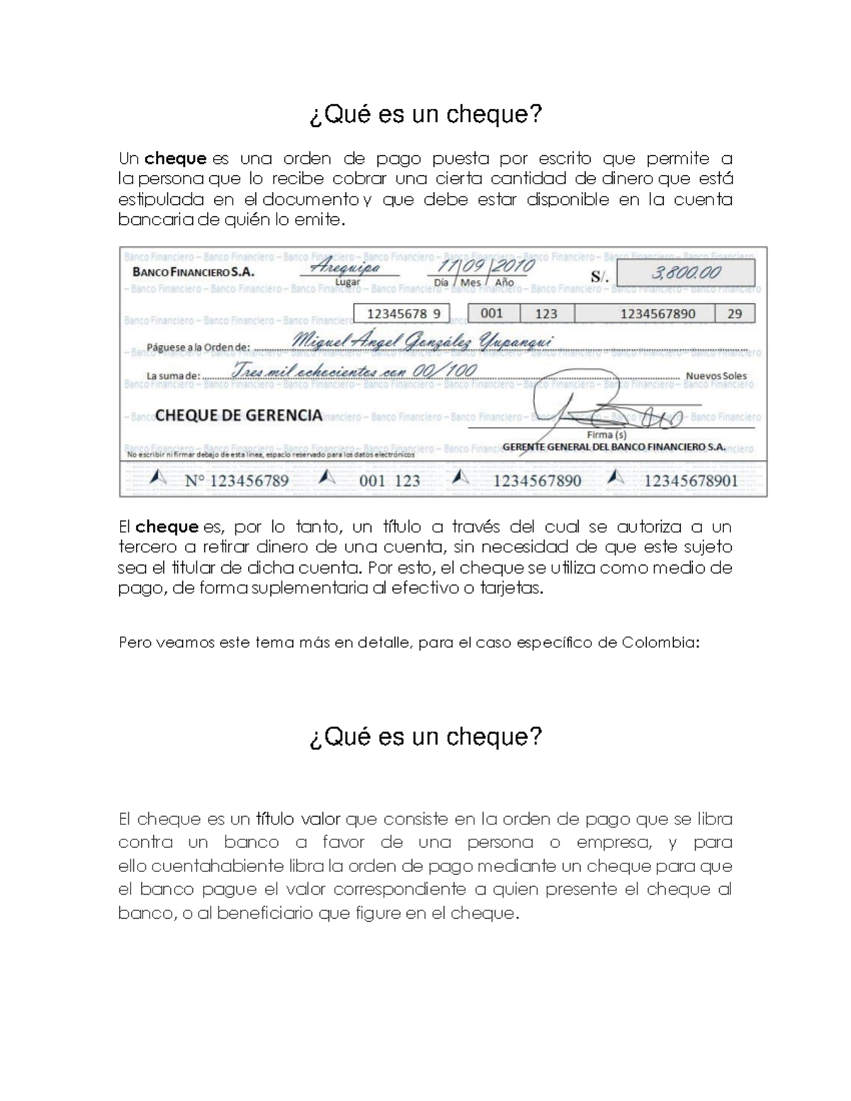Qué es un cheque y tipos de cheques - ¿Qué es un cheque? Un cheque es ...