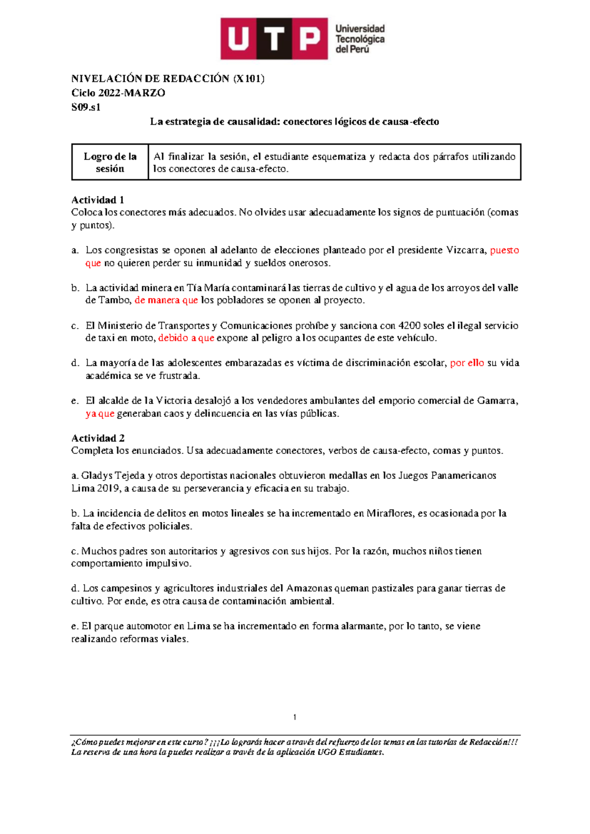 Actividad (Conectores lógicos de causa-efecto) - 1 ¿Cómo puedes mejorar ...