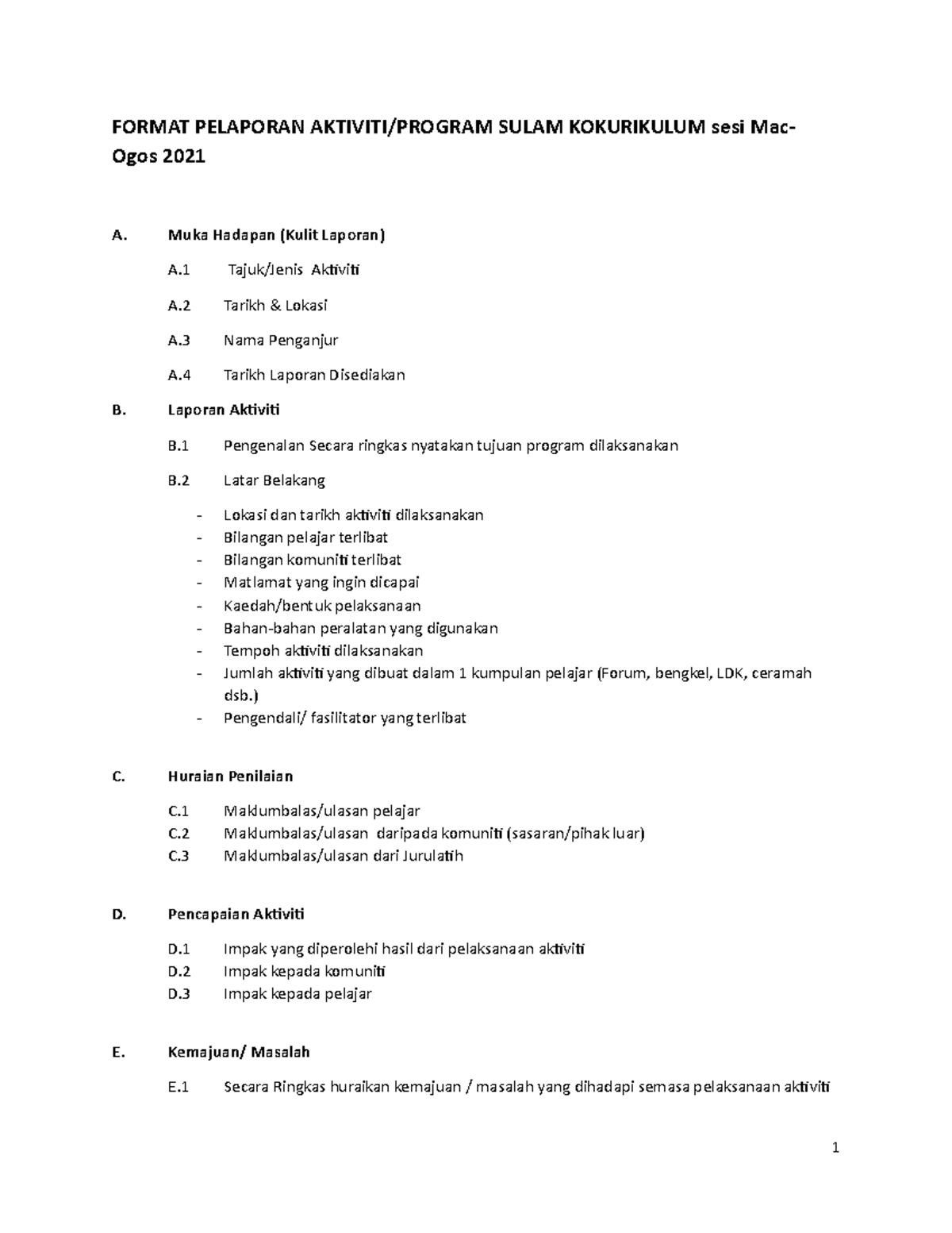 Format Pelaporan Aktiviti Sulam - FORMAT PELAPORAN AKTIVITI/PROGRAM ...
