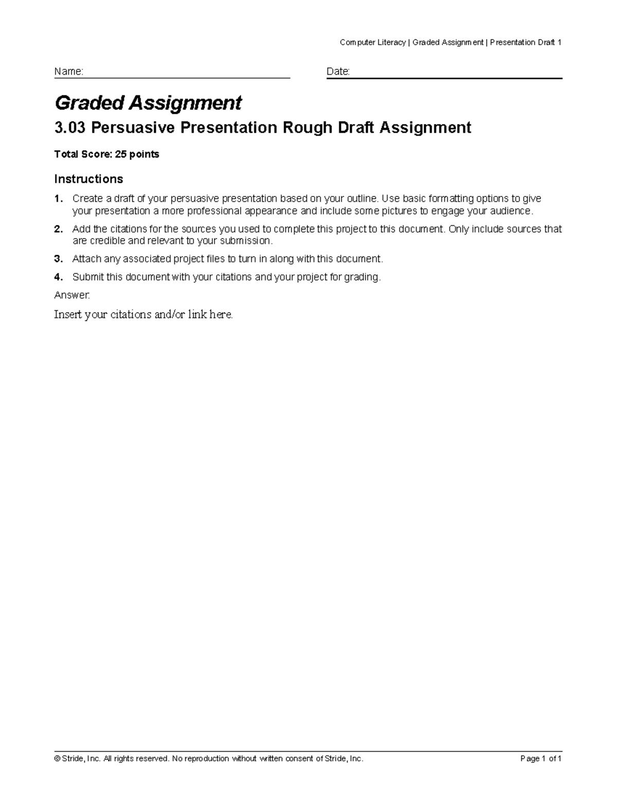 3.03 Rough Draft Assignment Instructions - Computer Literacy | Graded ...