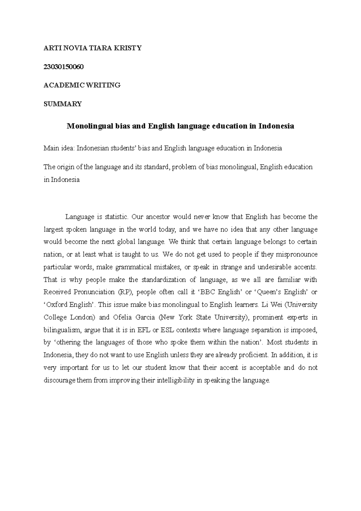 AC Midtest - Academic Writing - ARTI NOVIA TIARA KRISTY 23030150060 ...