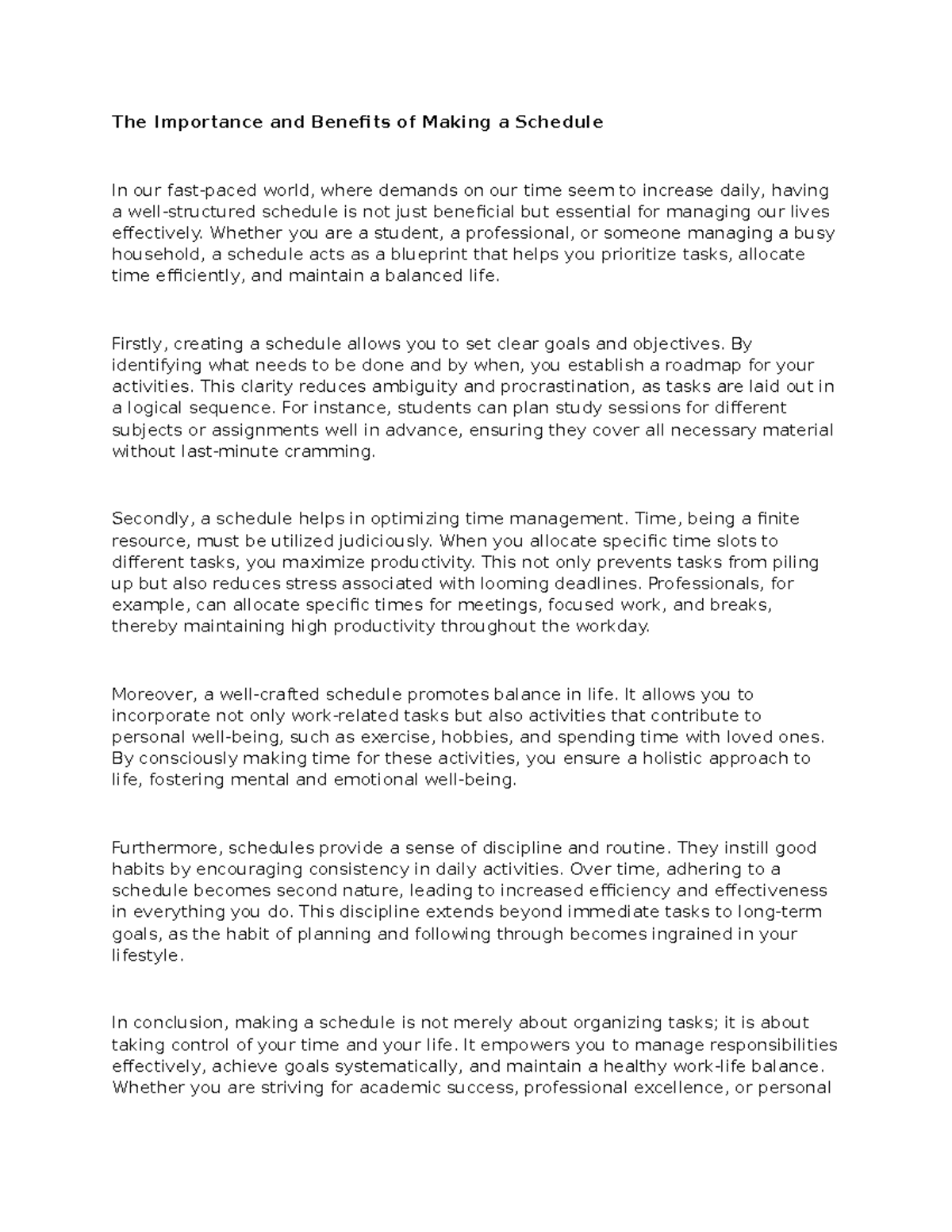 Importance of Making a Schedule - The Importance and Benefits of Making ...