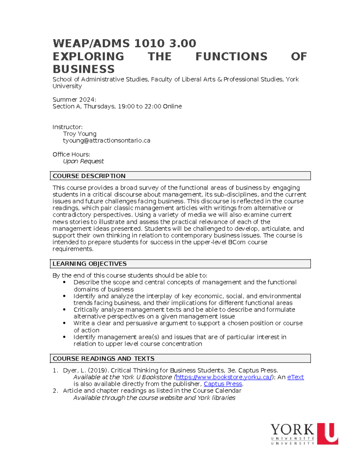Course Outline Summer 2024 - WEAP/ADMS 1010 3. EXPLORING THE FUNCTIONS ...