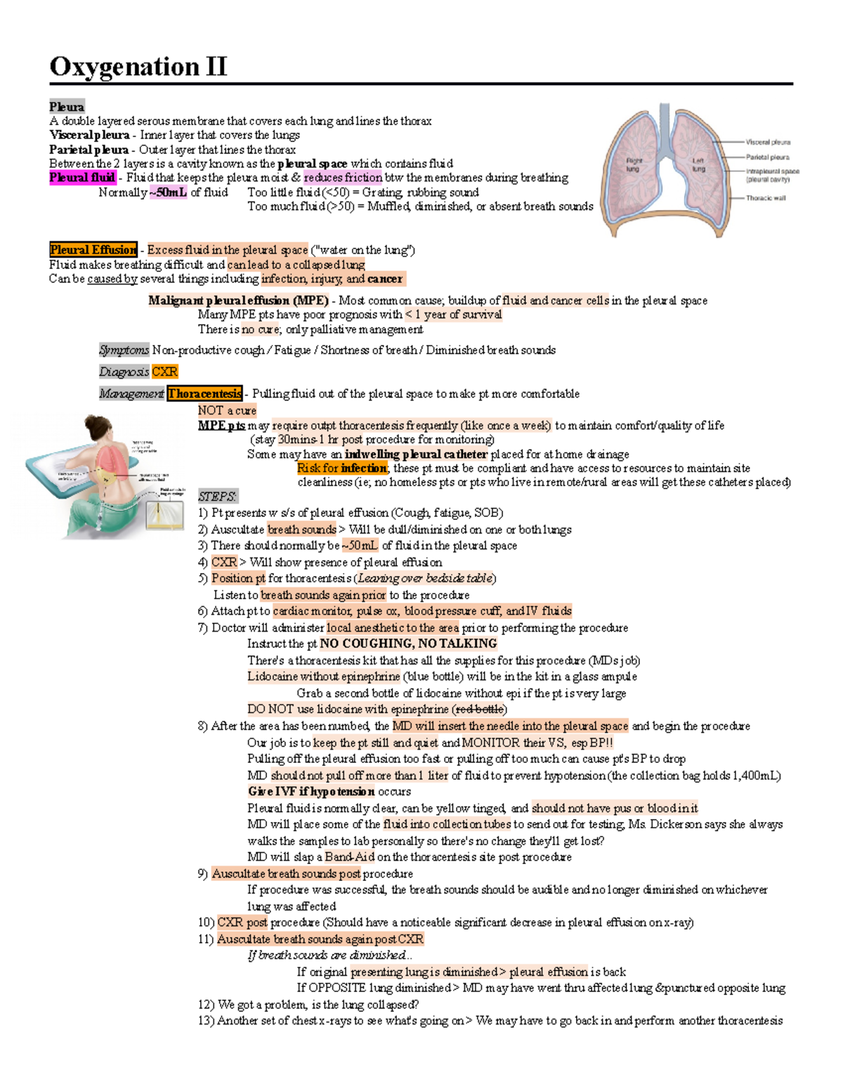 Oxygenation 2 - Oxy 2 - Oxygenation II Pleura A double layered serous ...